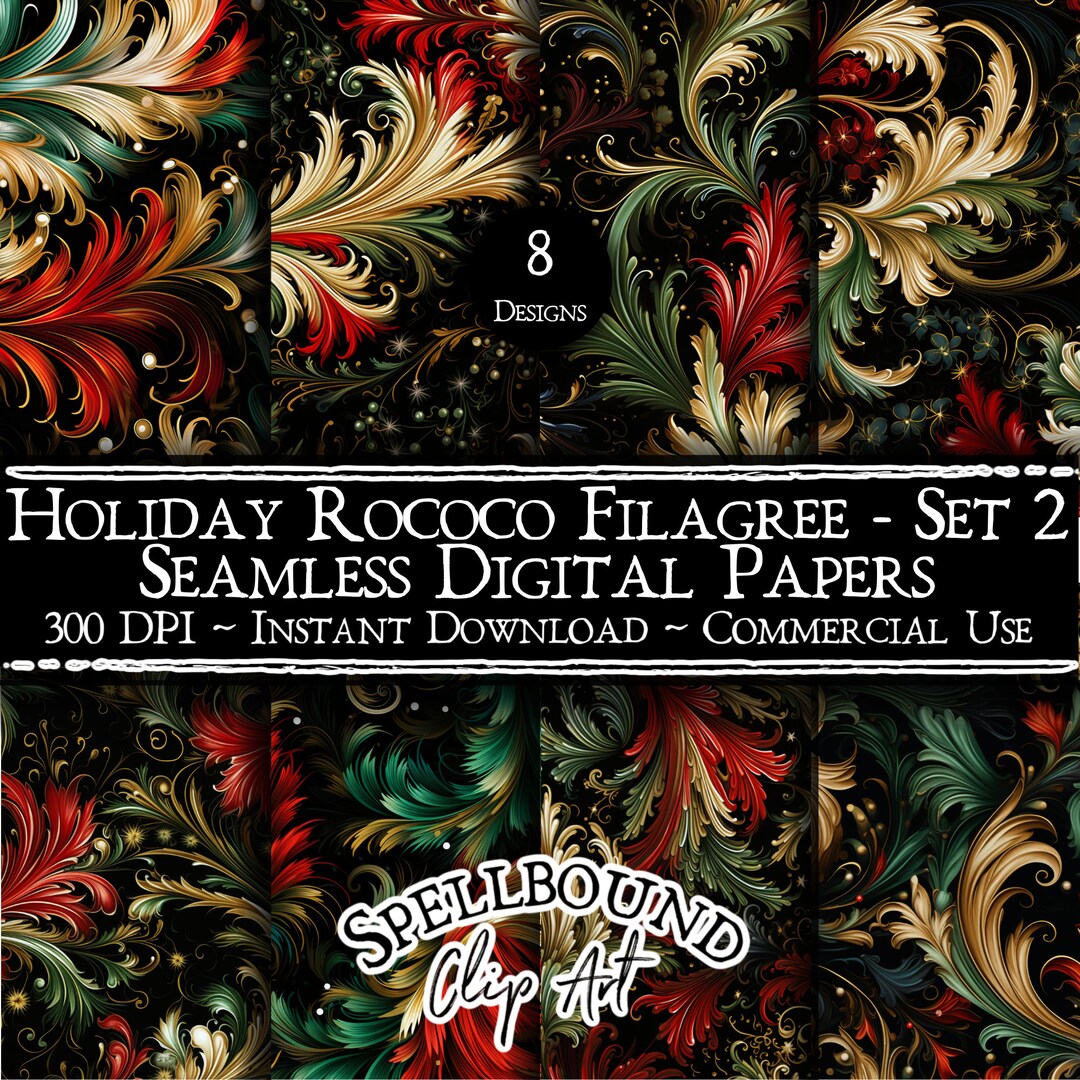 Holiday Rococo Filagree Seamless Digital Papers Commercial - Etsy