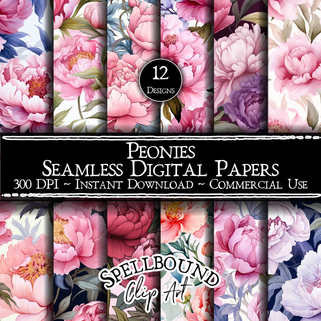 Peonies Seamless Digital Papers, Commercial Use, Instant Download ...
