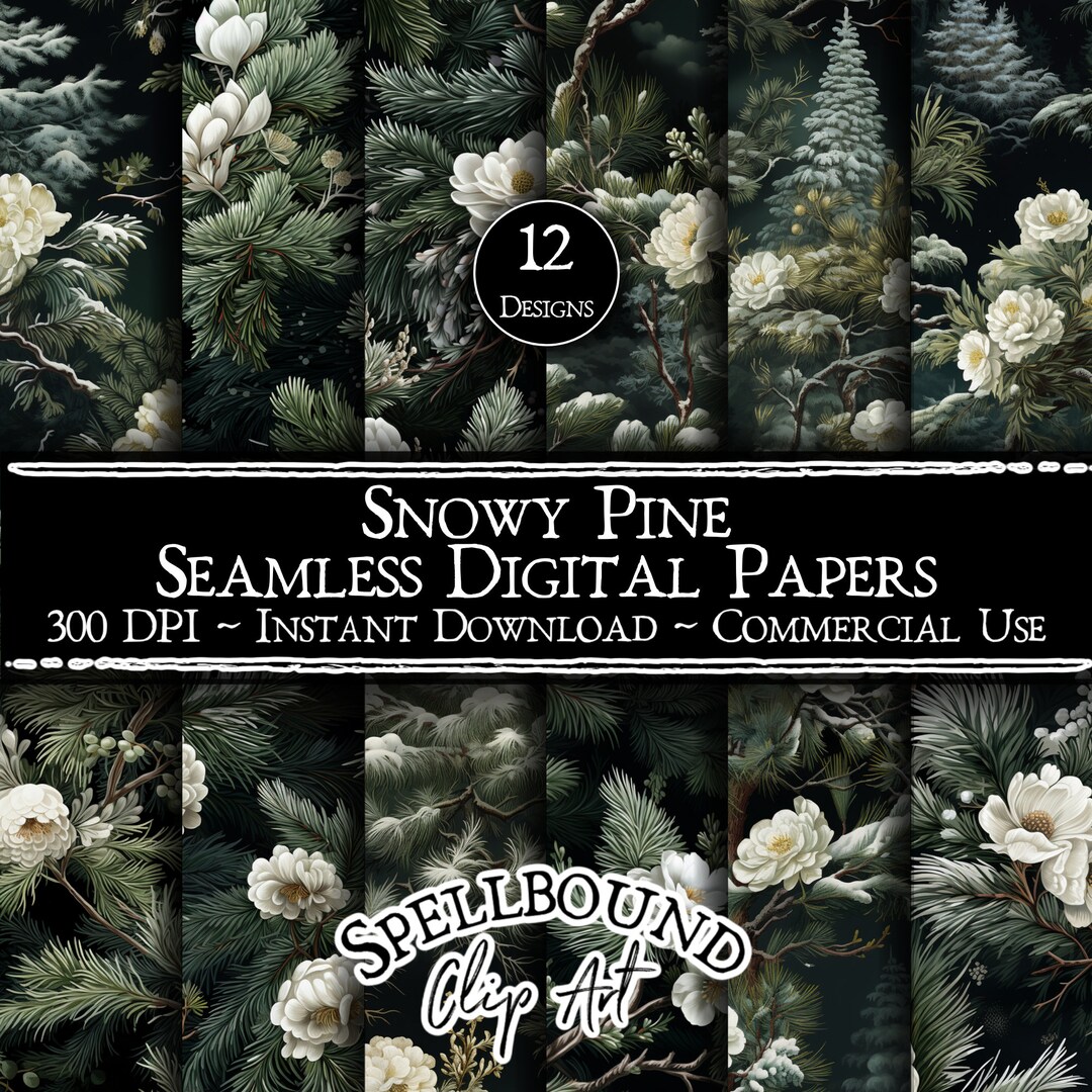 Snowy Pine Seamless Digital Papers, Commercial Use, Instant Download ...