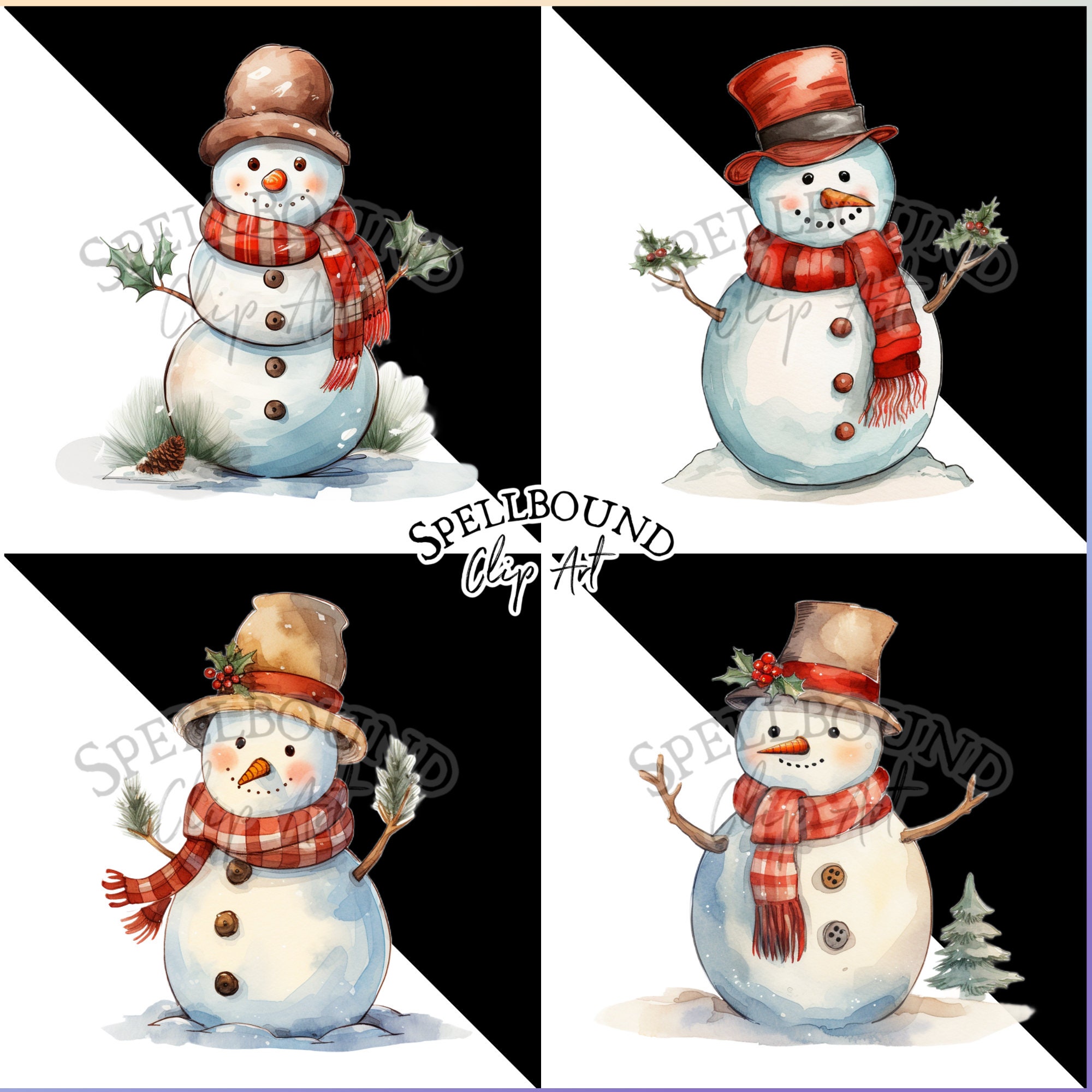 Snowman Digital Clipart, Commercial Use, Instant Download, Christmas ...