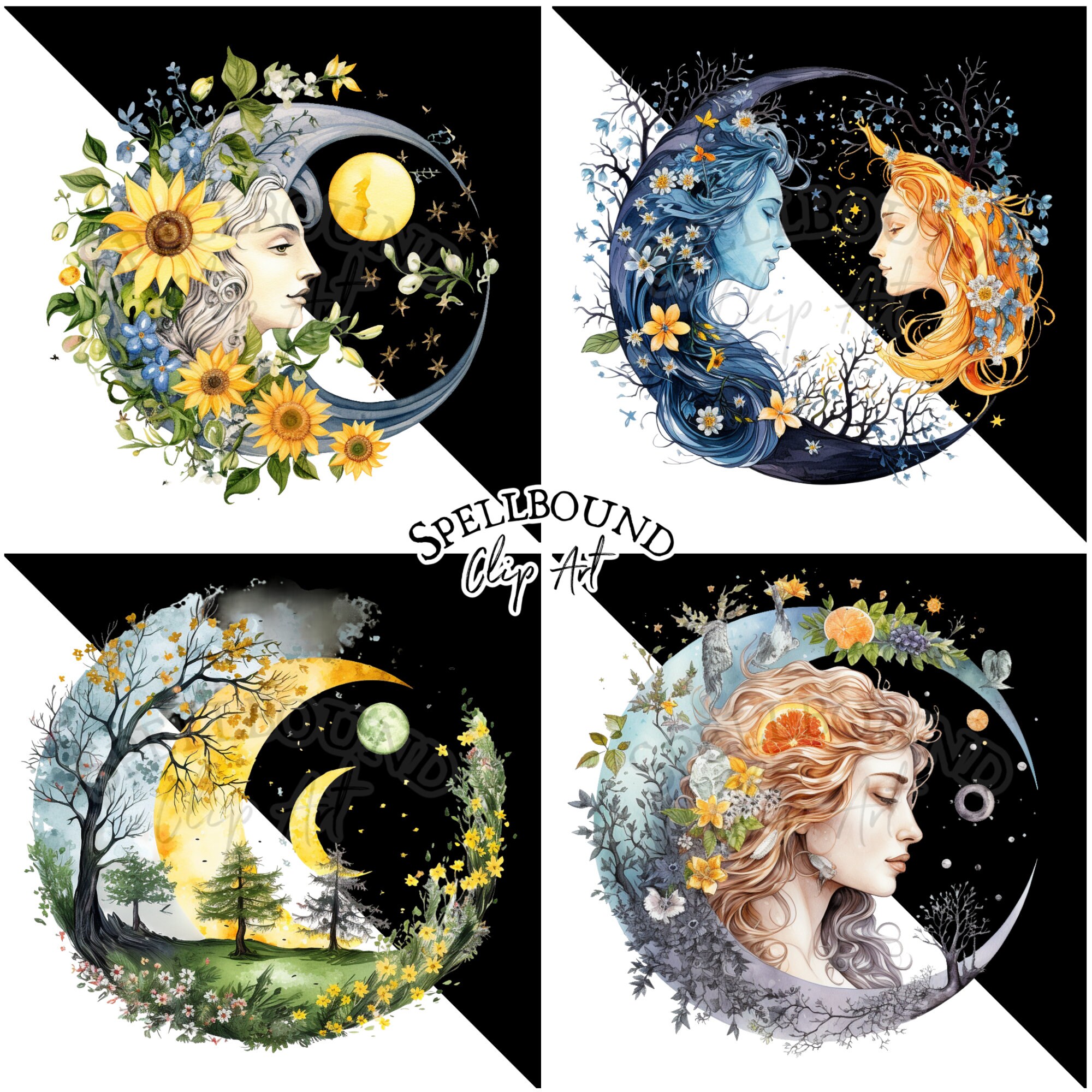 Spring Moon Goddess Digital Clipart, Commercial Use, Instant Download ...