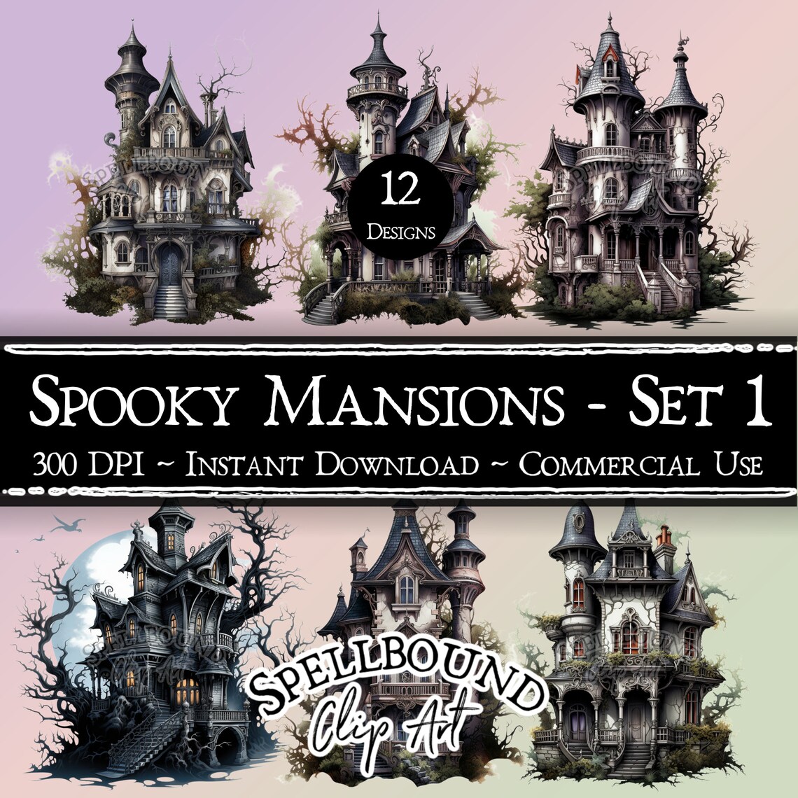 Haunted Houses Digital Clipart, Commercial Use, Instant Download, Fall ...