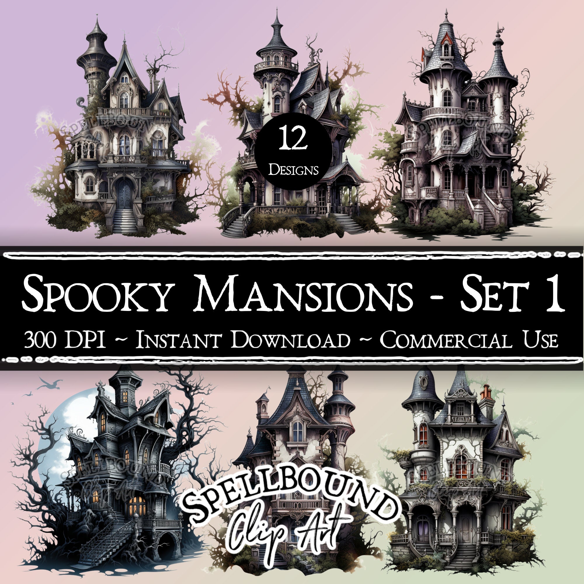 Haunted Houses Digital Clipart, Commercial Use, Instant Download, Fall ...