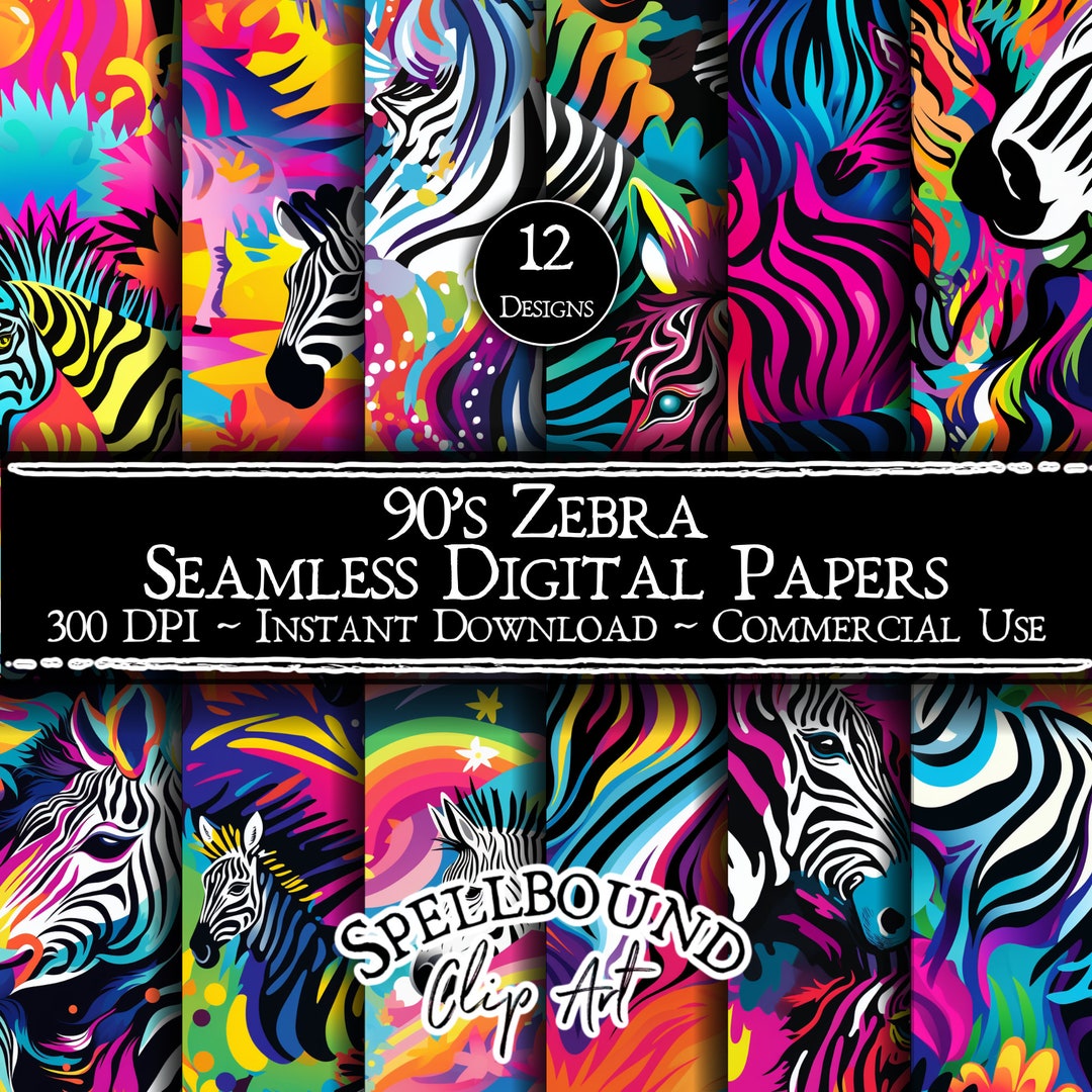 Neon 90's Zebra Seamless Digital Papers, Commercial Use, Instant ...