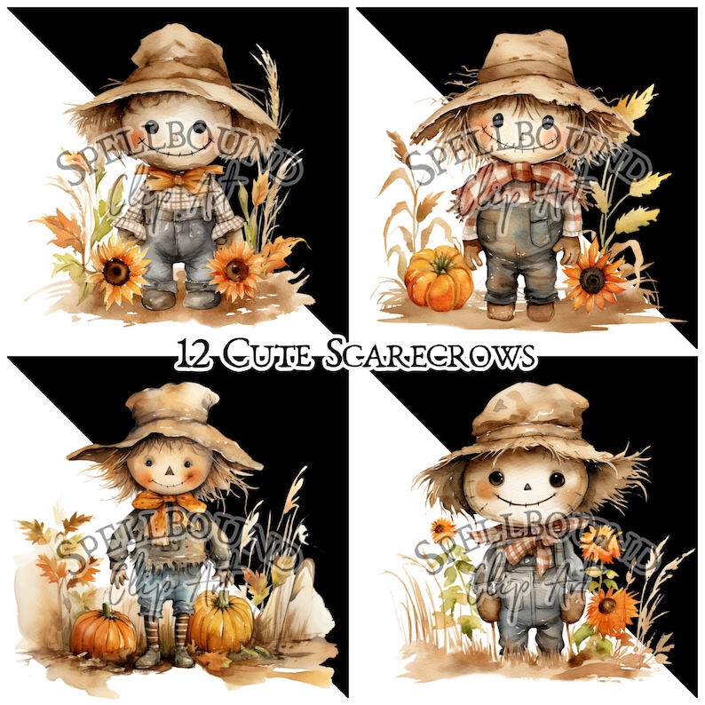Cute Scarecrow Digital Clipart, Commercial Use, Instant Download, Fall ...