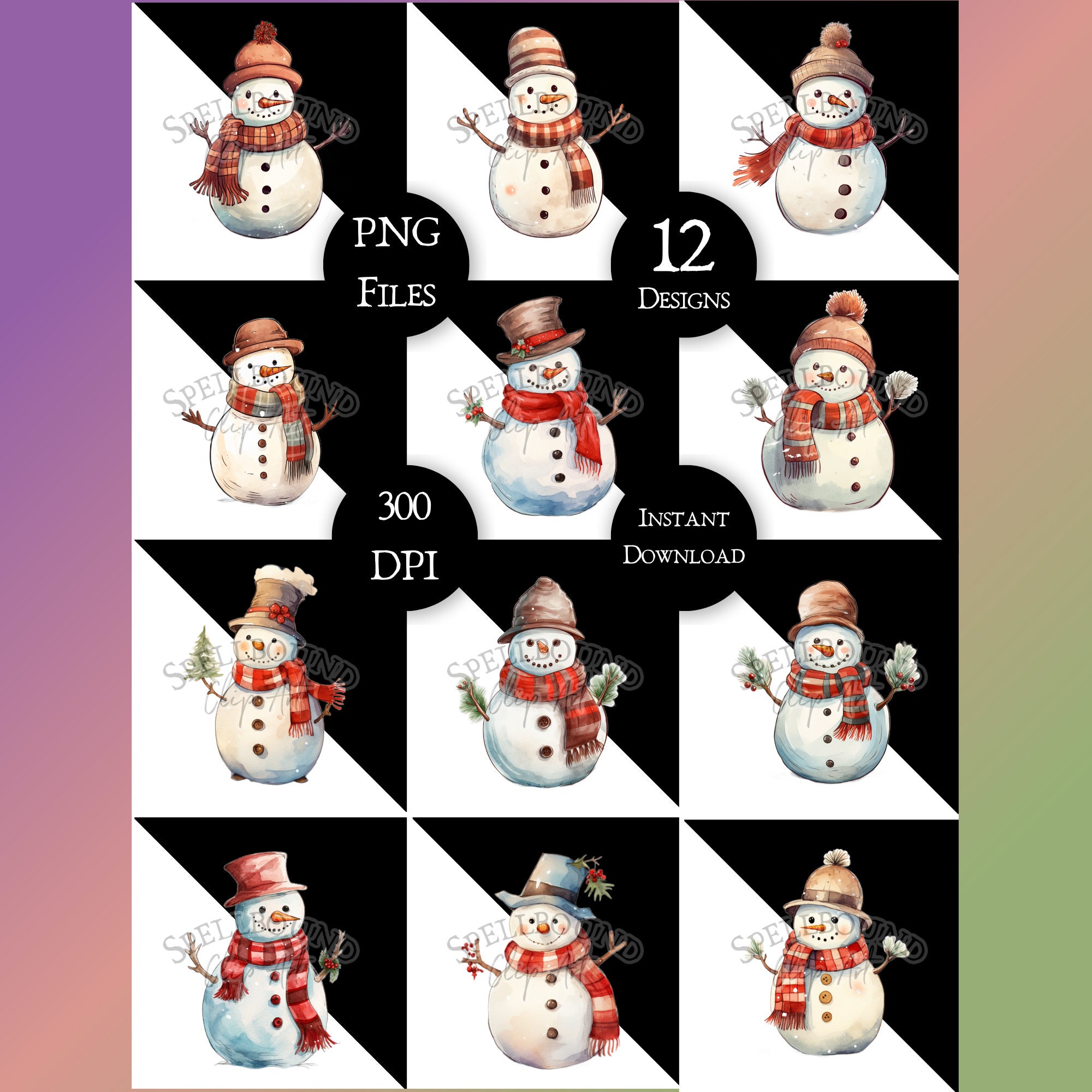 Snowman Digital Clipart, Commercial Use, Instant Download, Christmas ...