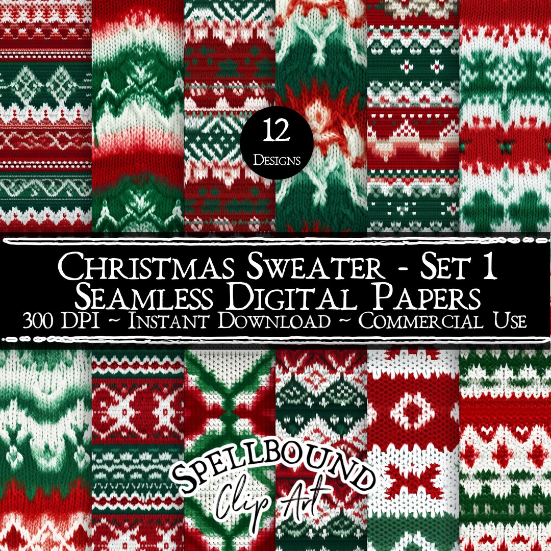 Christmas Sweater Pattern Seamless Digital Papers, Commercial Use ...