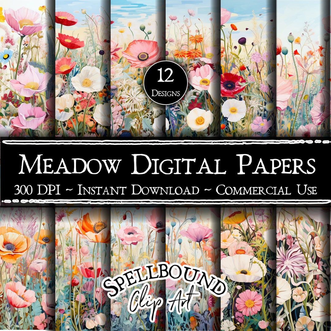 Flower Meadow Digital Papers, Commercial Use, Instant Download, Nature ...