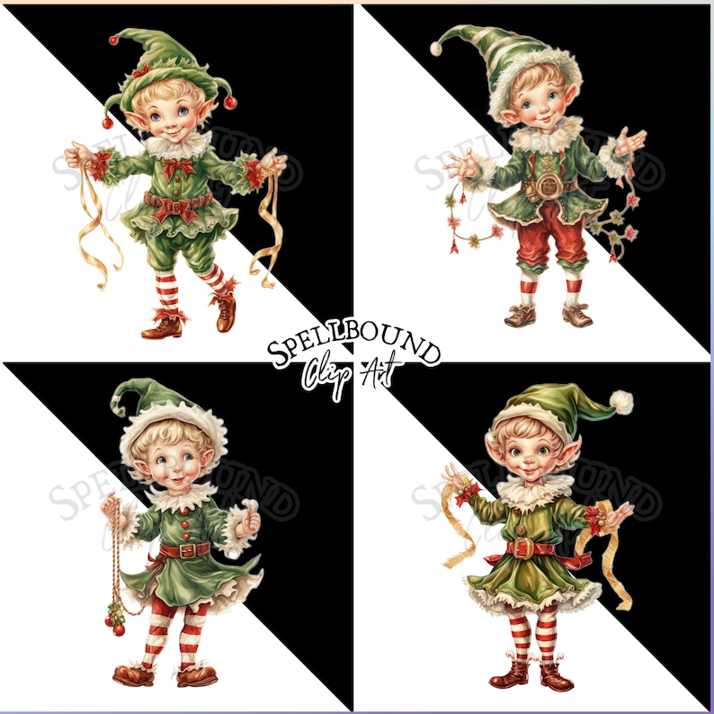 Vintage Christmas Elves Digital Clipart, Commercial Use, Instant ...