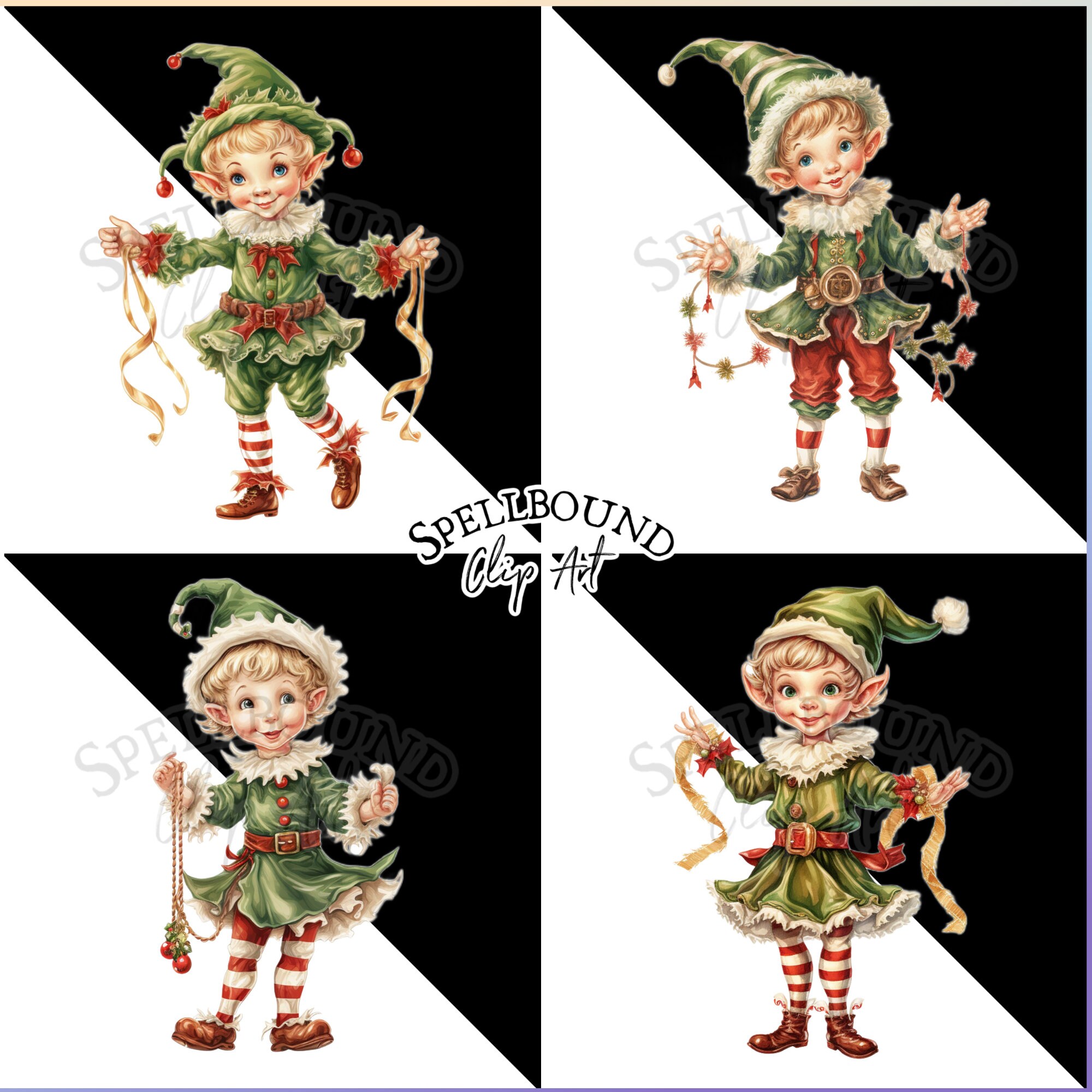 Vintage Christmas Elves Digital Clipart Commercial Use - Etsy