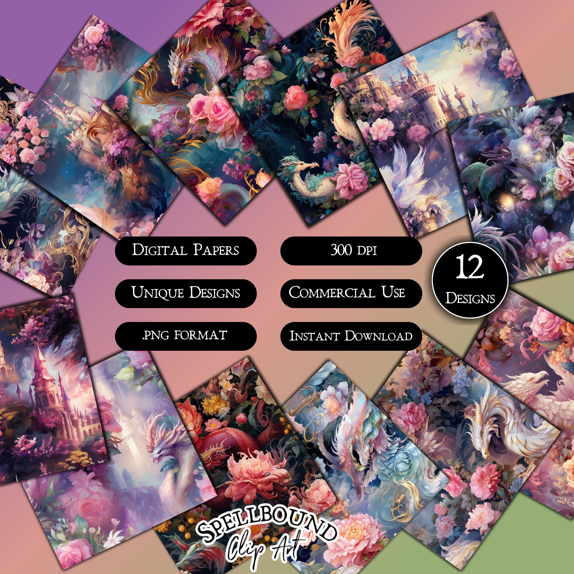 Fantasy Beasts Seamless Digital Papers, Commercial Use, Instant ...