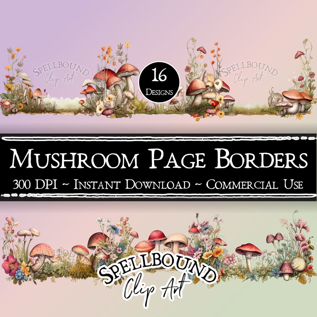Mushroom Borders Digital Clipart, Commercial Use, Instant Download ...
