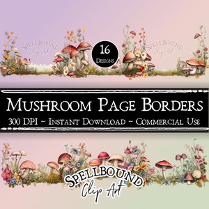 Mushroom Borders Digital Clipart, Commercial Use, Instant Download ...