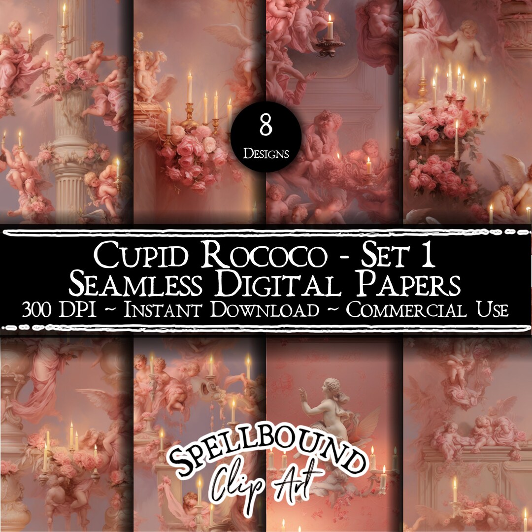 Cupid Rococo Seamless Digital Papers, Commercial Use, Instant Download ...