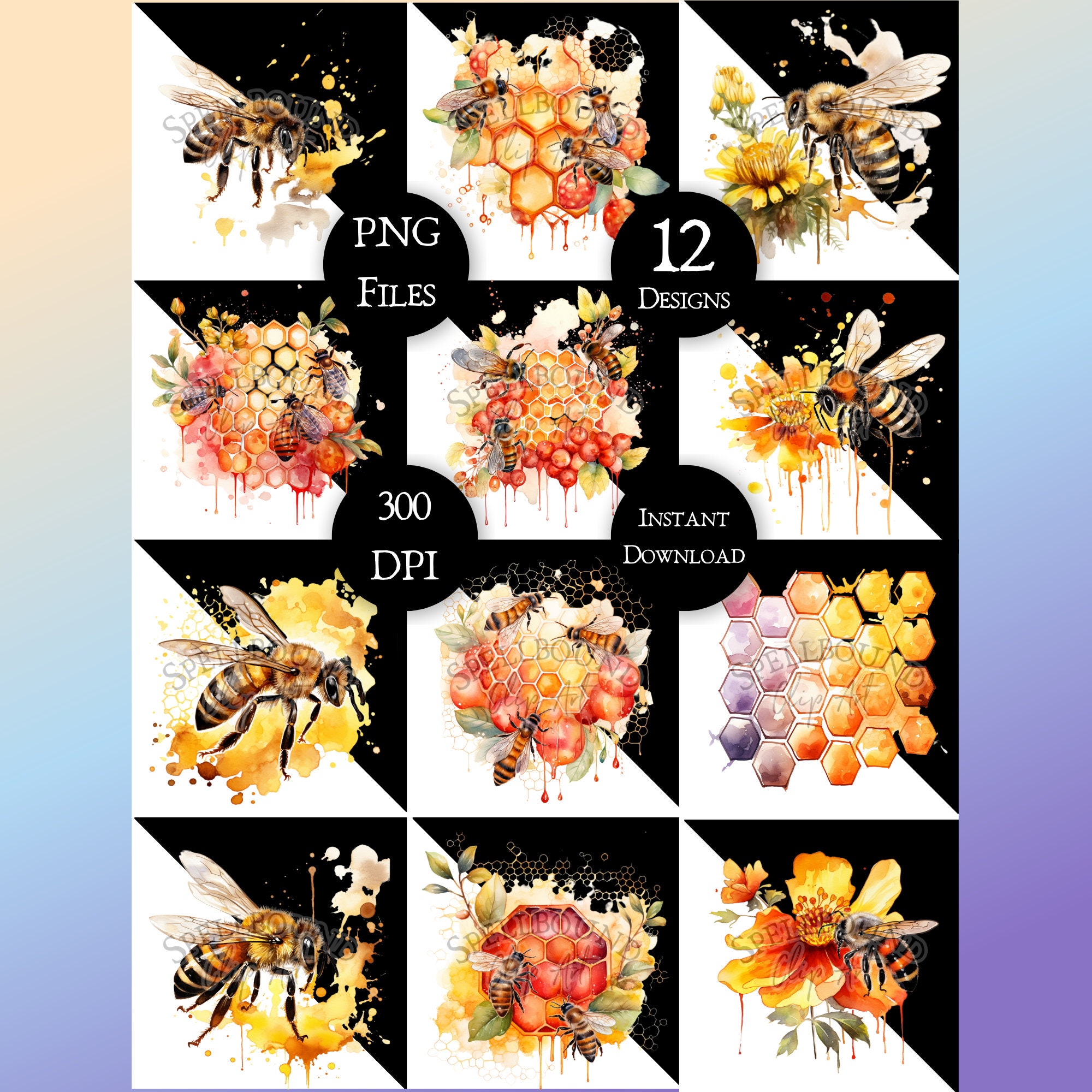 Watercolor Bees Digital Clipart, Commercial Use, Instant Download, Bee ...