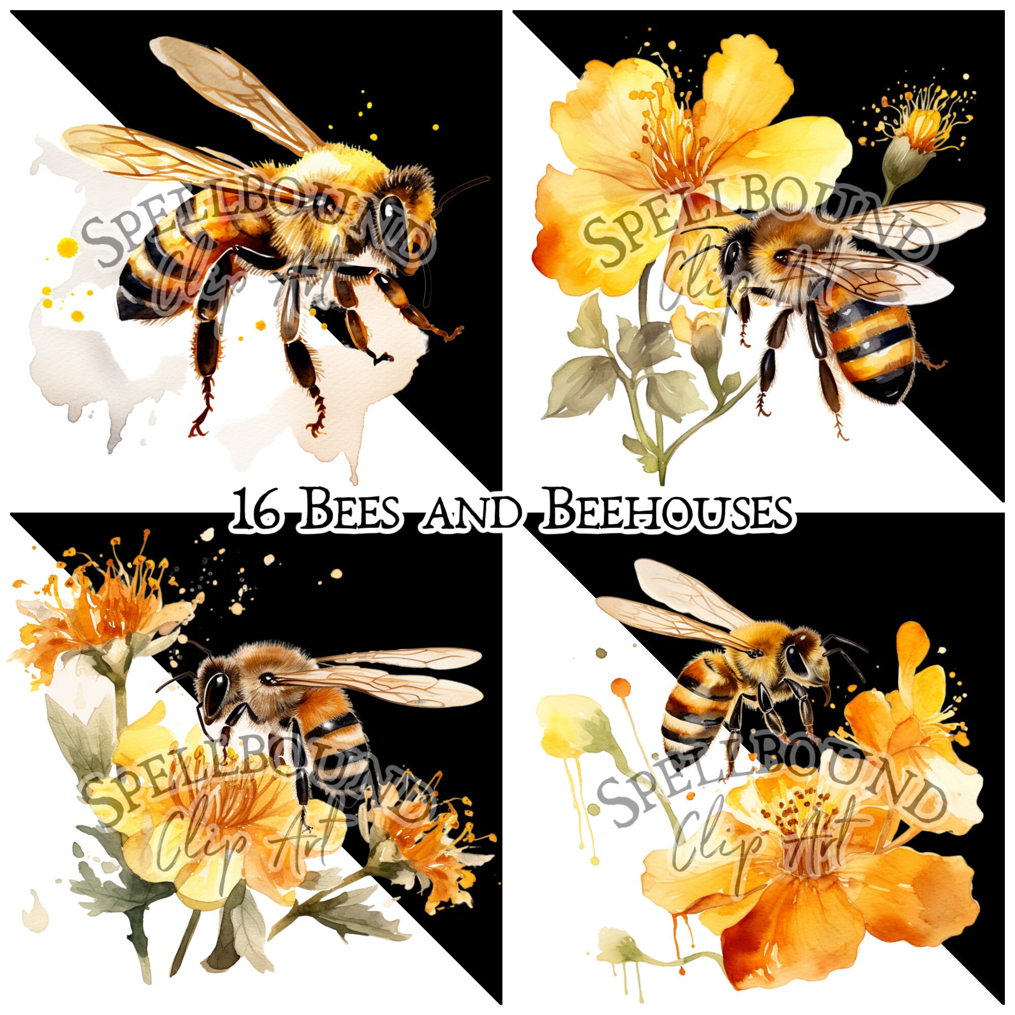 Bees and Beehives Digital Clipart Commercial Use Instant - Etsy