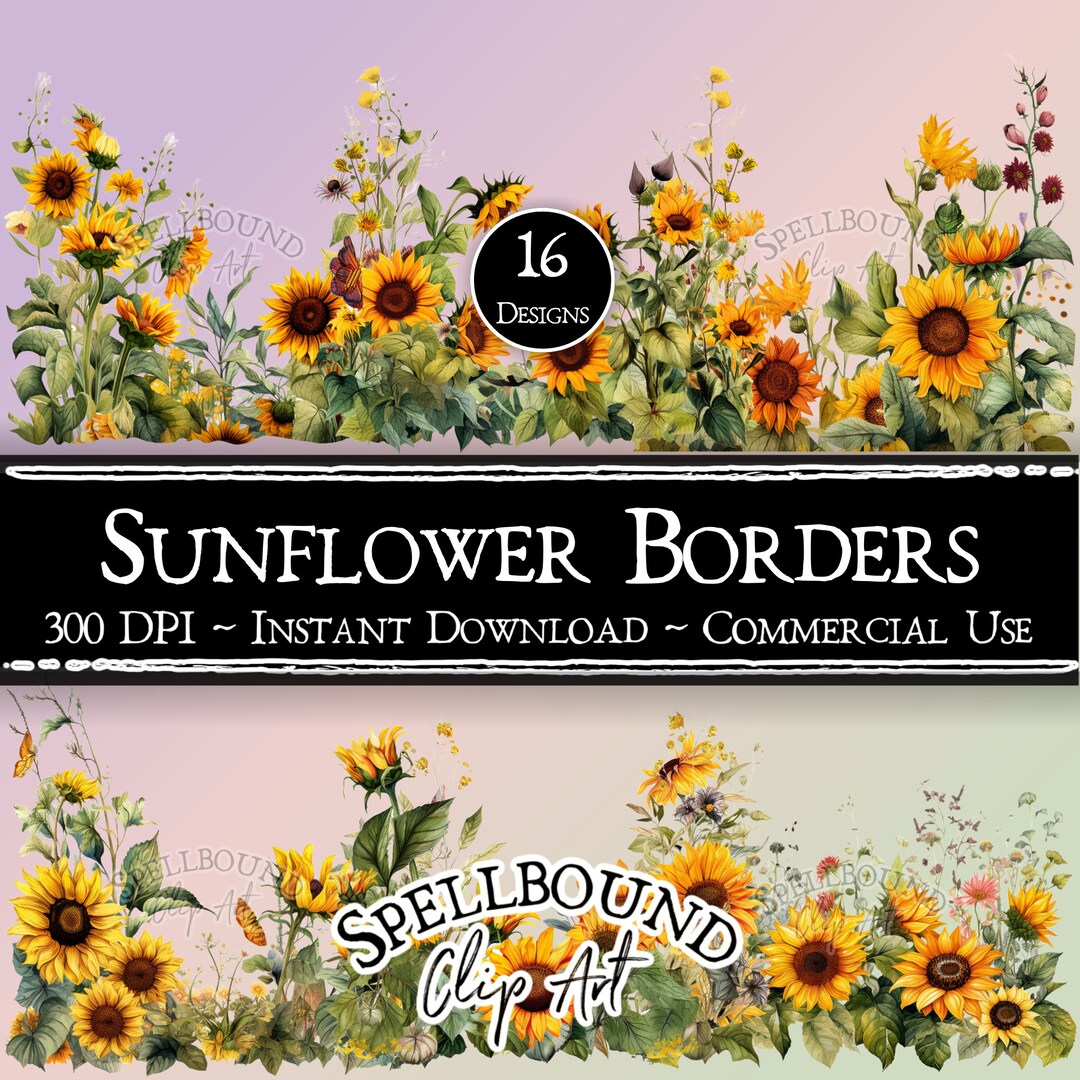 Sunflower Border Overlays Digital Clipart, Commercial Use, Instant ...