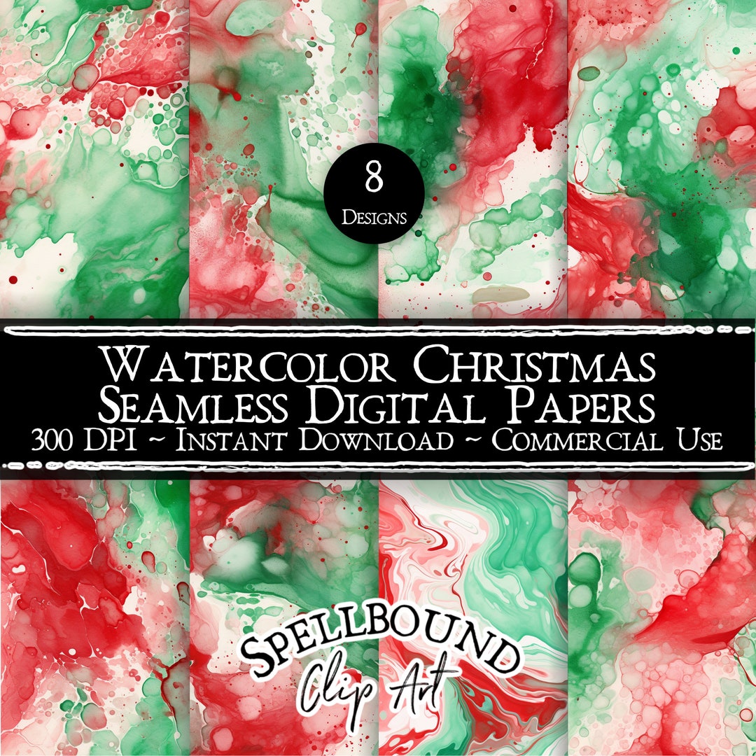 Watercolor Christmas Seamless Digital Papers, Commercial Use, Instant ...