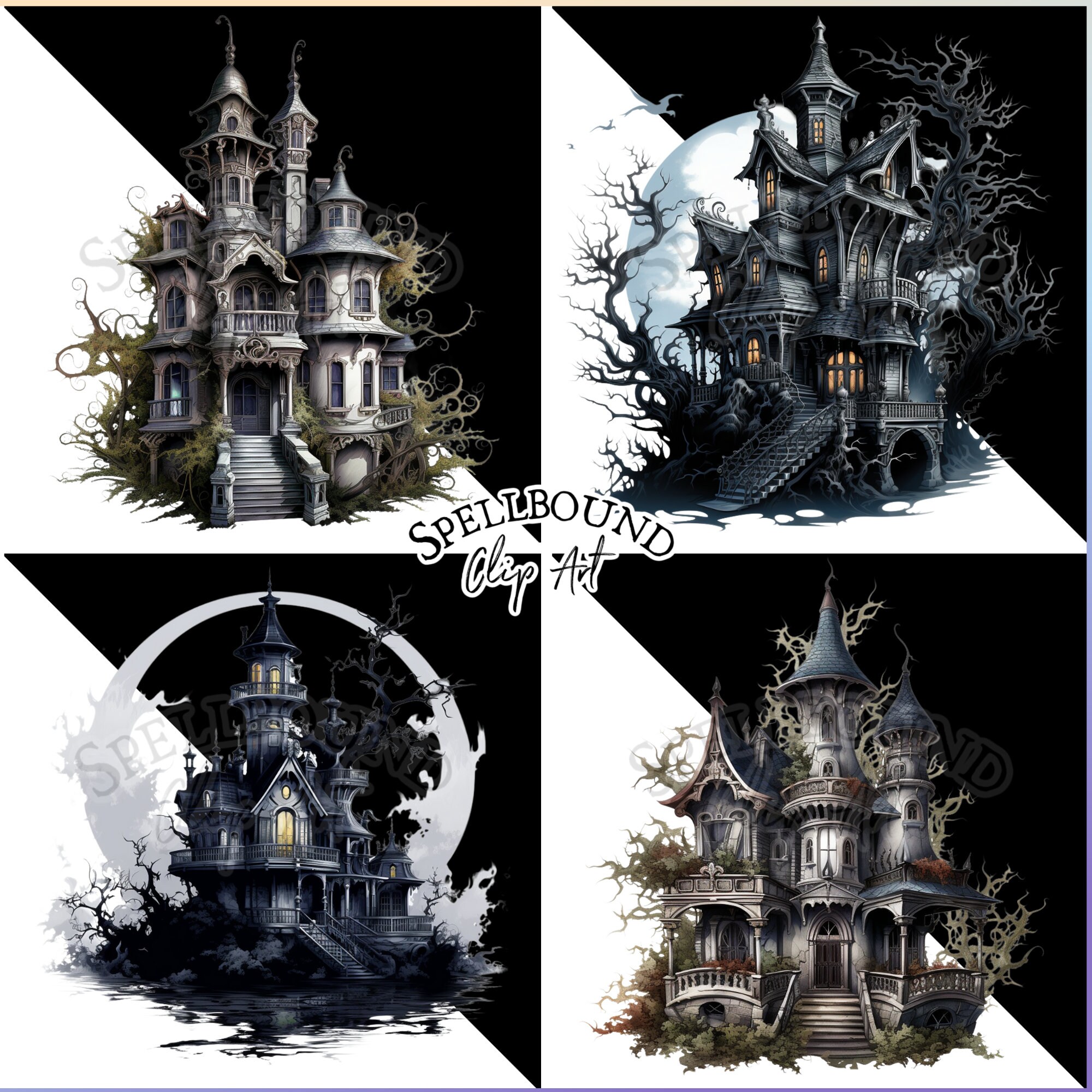 Haunted Houses Digital Clipart, Commercial Use, Instant Download, Fall ...