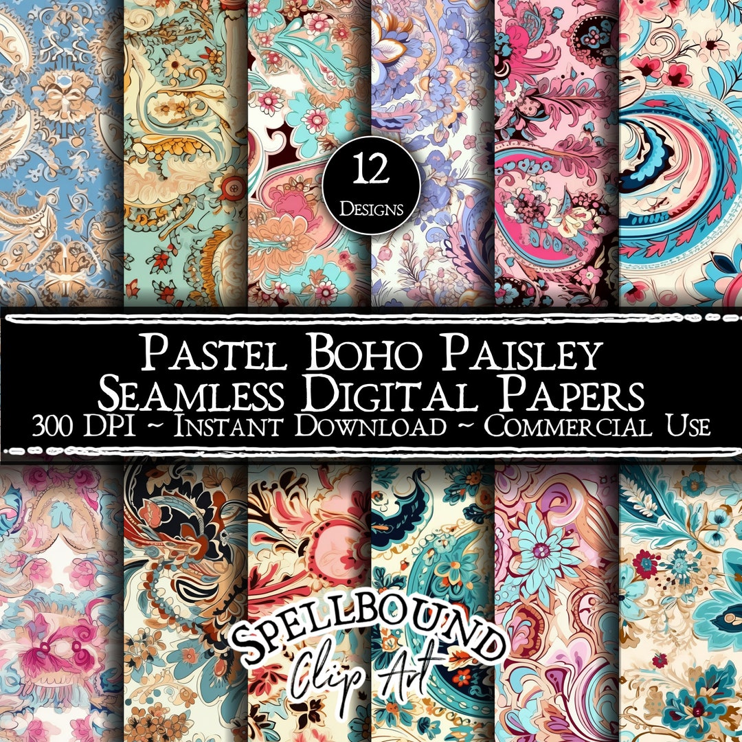Pastel Boho Paisley Seamless Digital Papers, Commercial Use, Instant ...