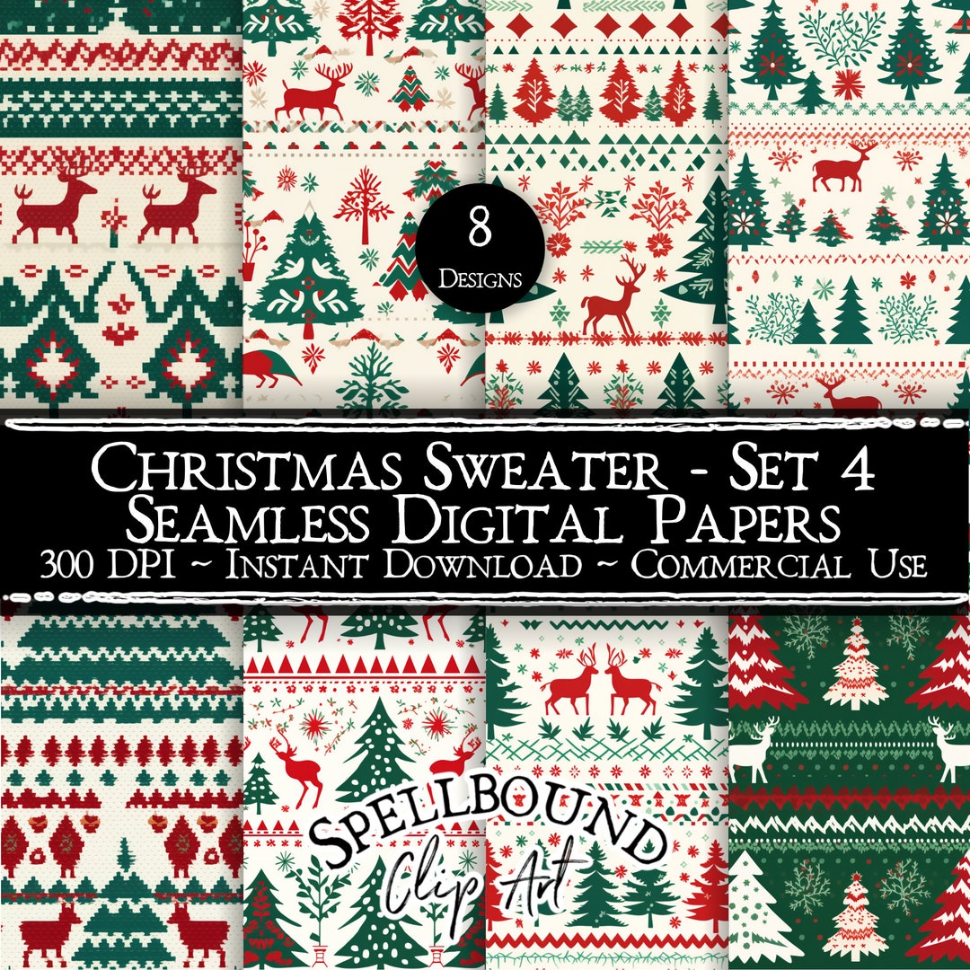 Christmas Sweater Pattern Seamless Digital Papers, Commercial Use ...