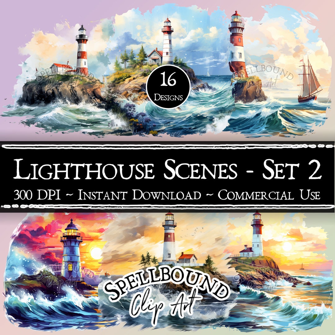 Lighthouse Scenes Digital Clipart, Commercial Use, Instant Download ...