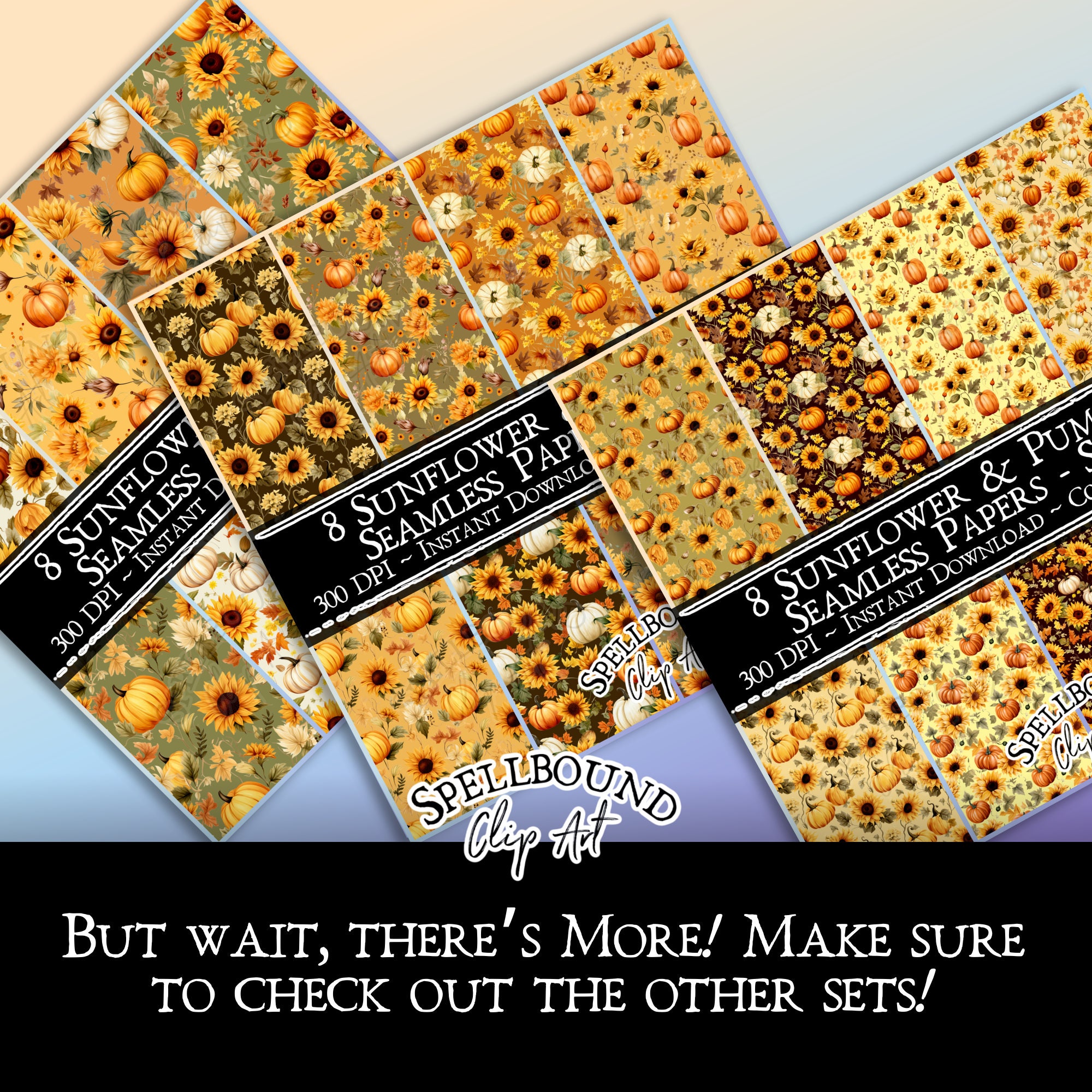 Sunflower and Pumpkin Digital Papers, Seamless, Commercial Use, Instant ...