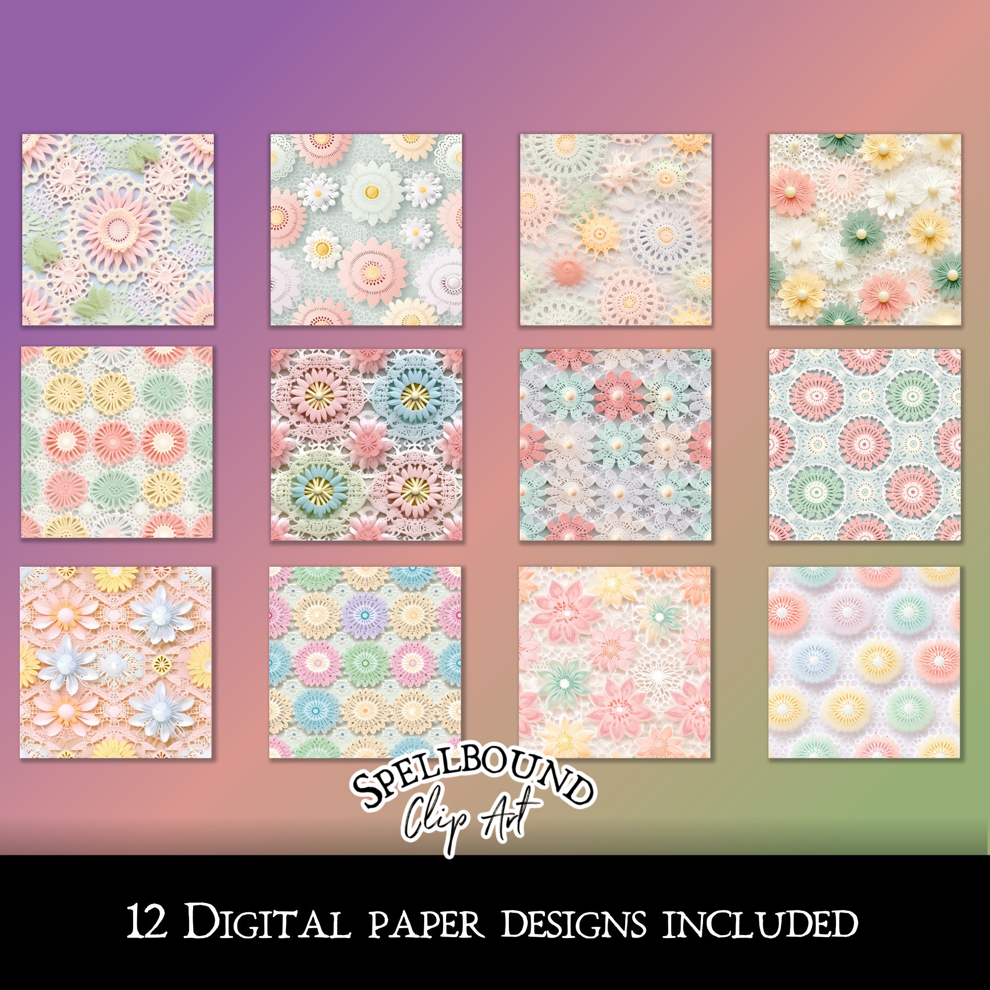 Vintage Pastel Eyelet Lace Seamless Digital Papers, Commercial Use ...
