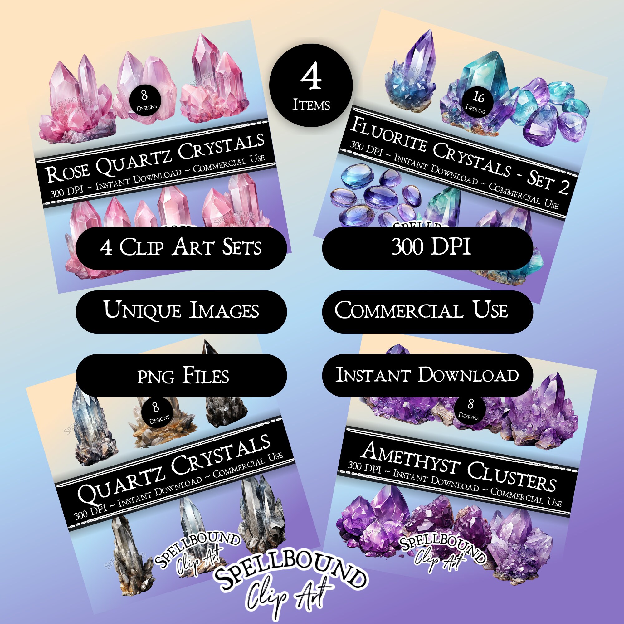 Digital Clipart Bundle of Crystals for Commercial Use - Etsy
