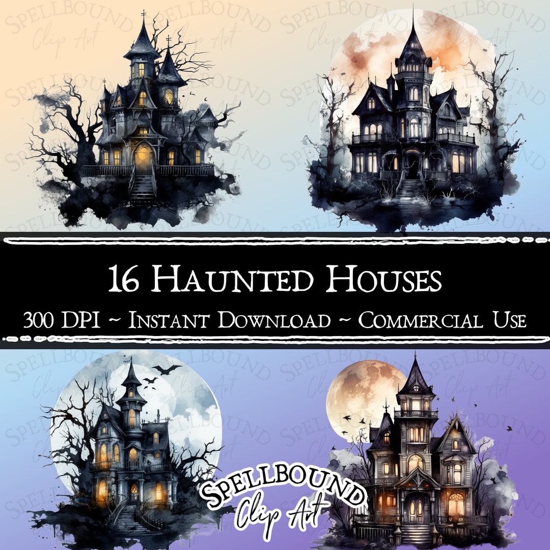 16 Haunted Houses Digital Clipart, Commercial Use, Instant Download ...