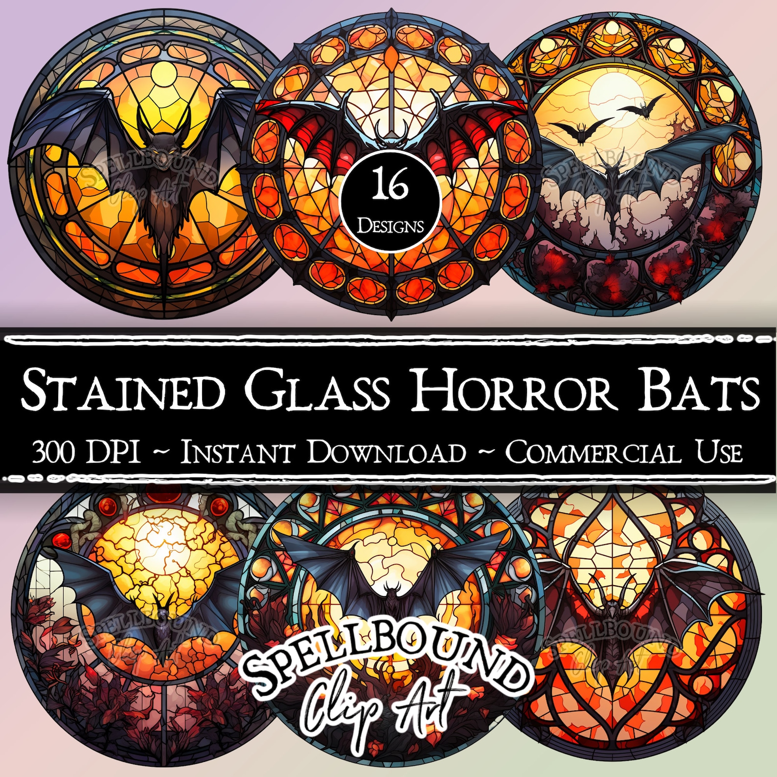 Stained Glass Bats Digital Clipart, Commercial Use, Instant Download ...