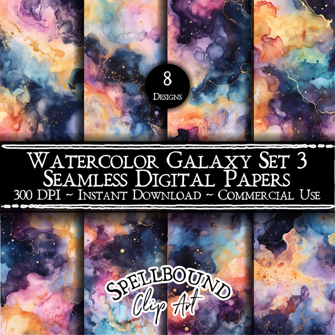 Watercolor Galaxy Seamless Digital Papers, Commercial Use, Instant ...