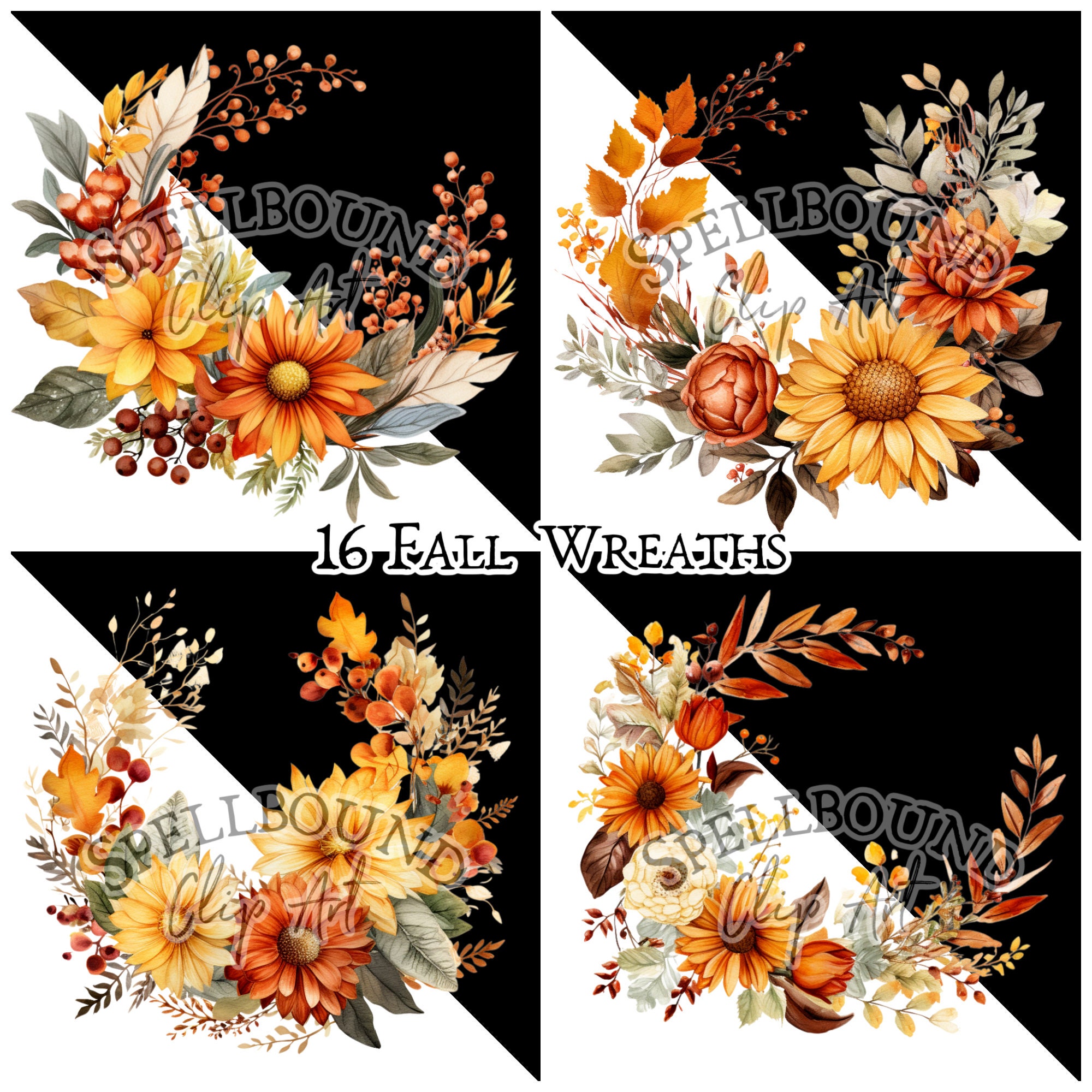 Fall Wreath Digital Clipart, Commercial Use, Instant Download, Fall ...