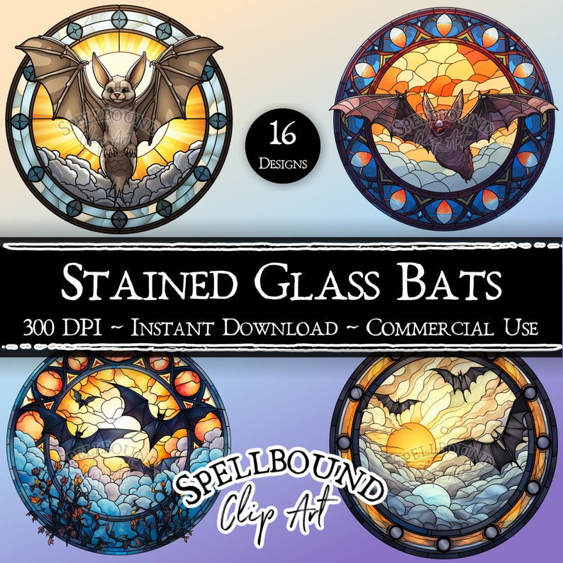 Stained Glass Bats Digital Clipart, Commercial Use, Instant Download ...