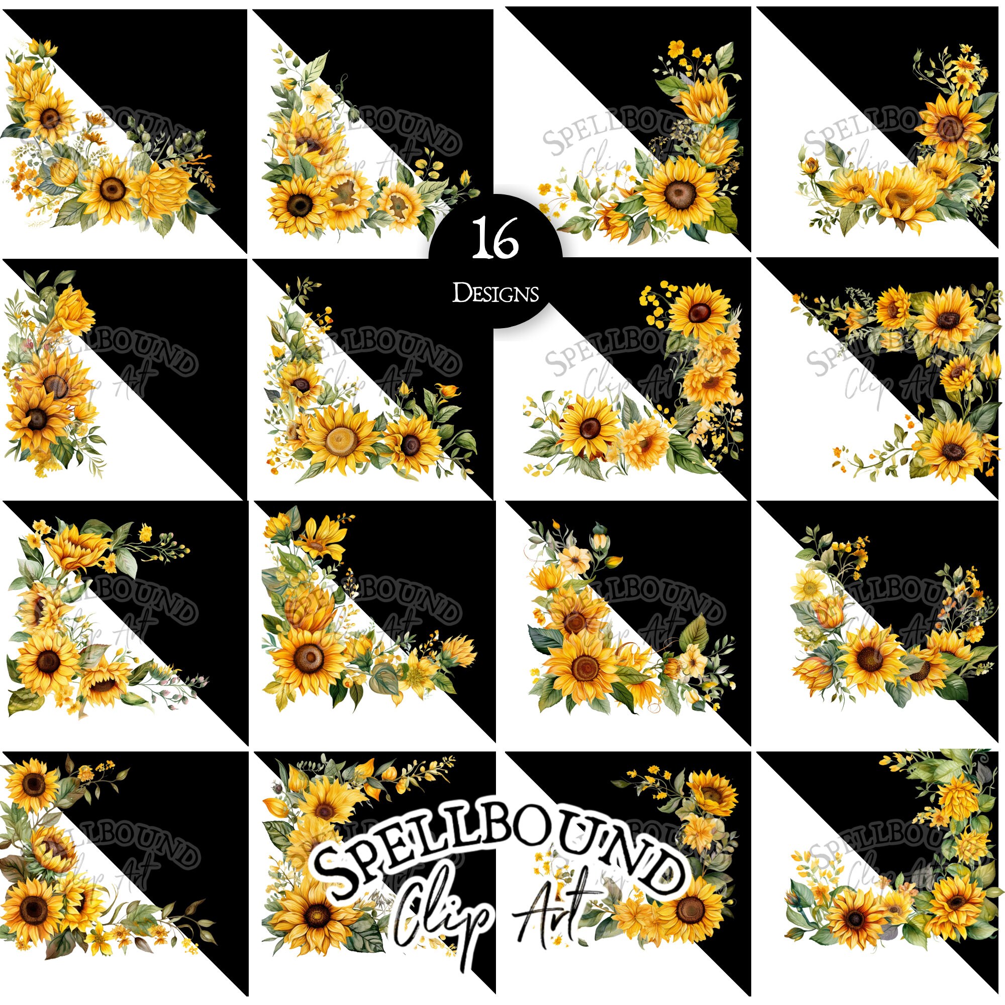Sunflower Corner Overlay Digital Clipart, Commercial Use, Instant ...