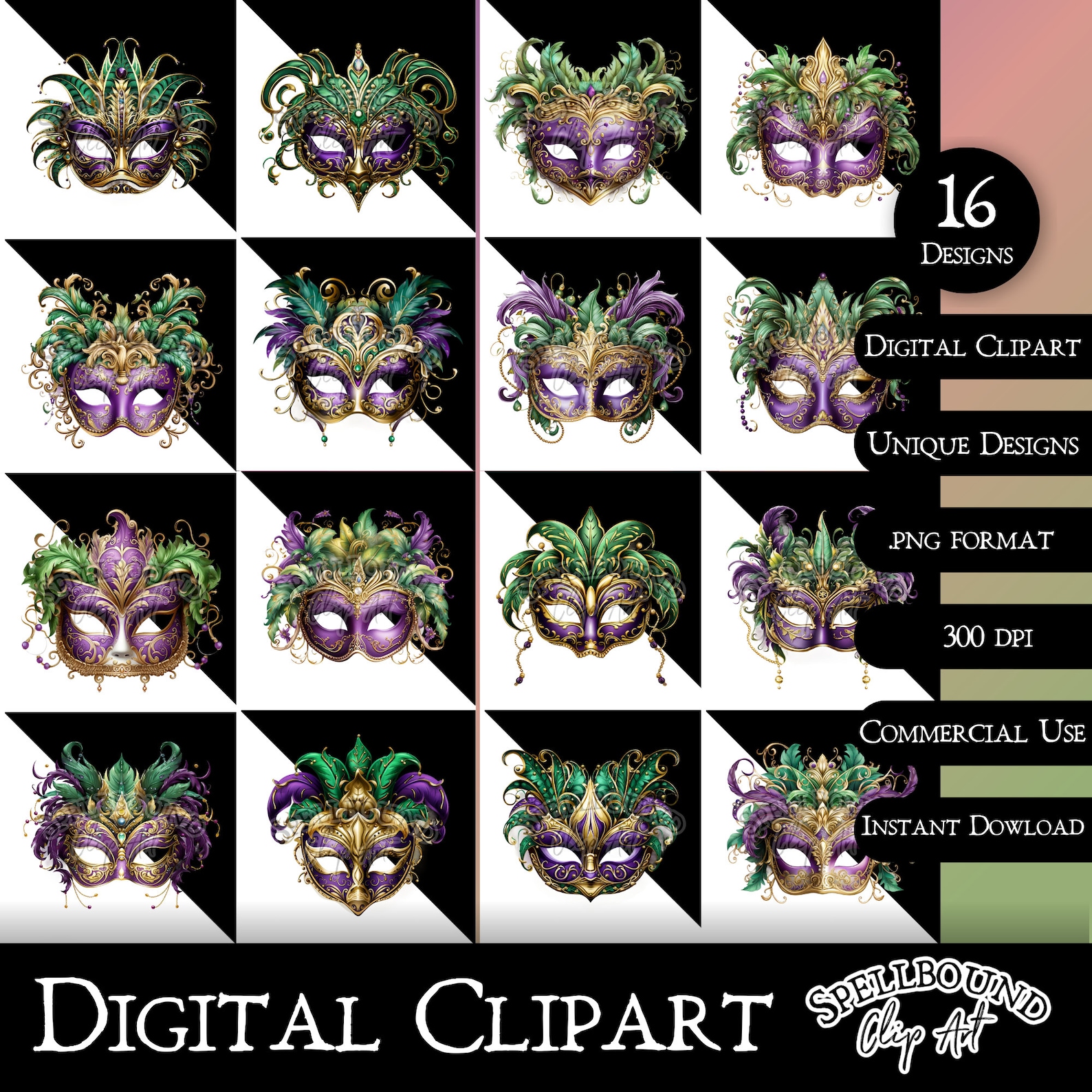 Mardi Gras Masks Digital Clipart, Commercial Use, Instant Download ...