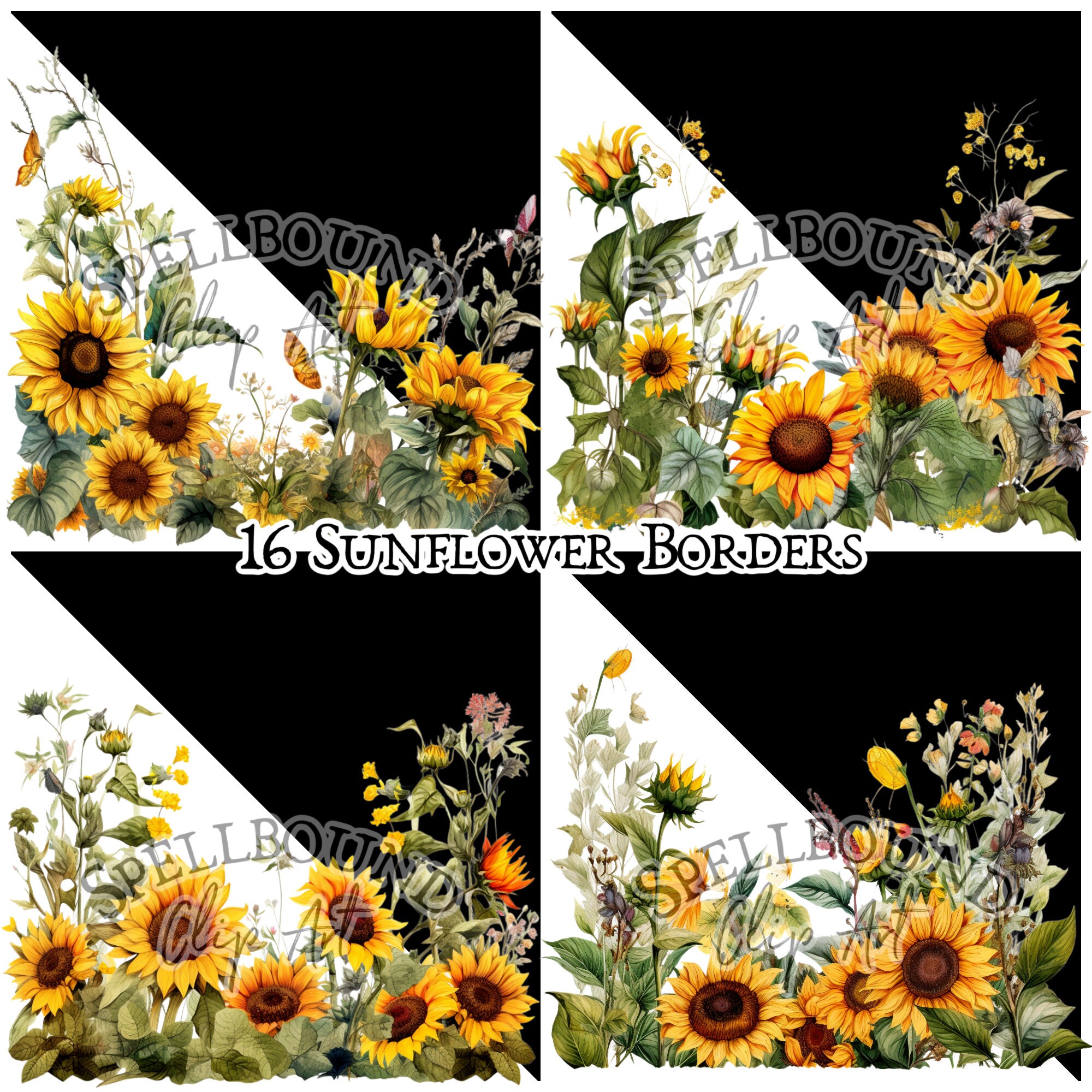 Sunflower Border Overlays Digital Clipart, Commercial Use, Instant ...