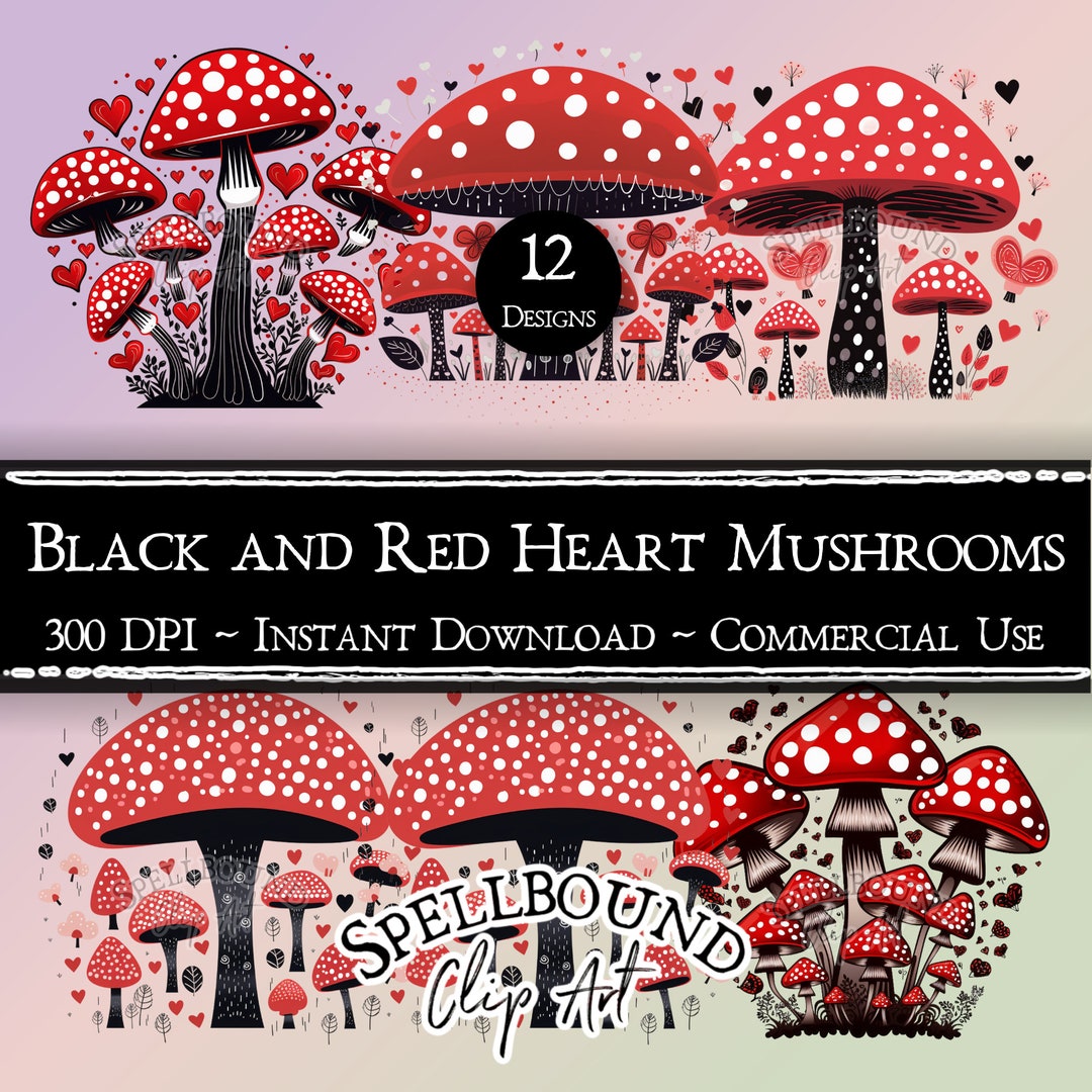 Heart Mushrooms Digital Clipart, Commercial Use, Instant Download ...