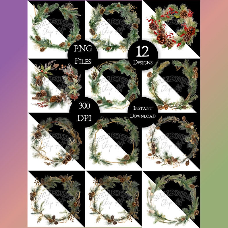 Christmas Wreaths Digital Clipart, Commercial Use, Instant Download ...