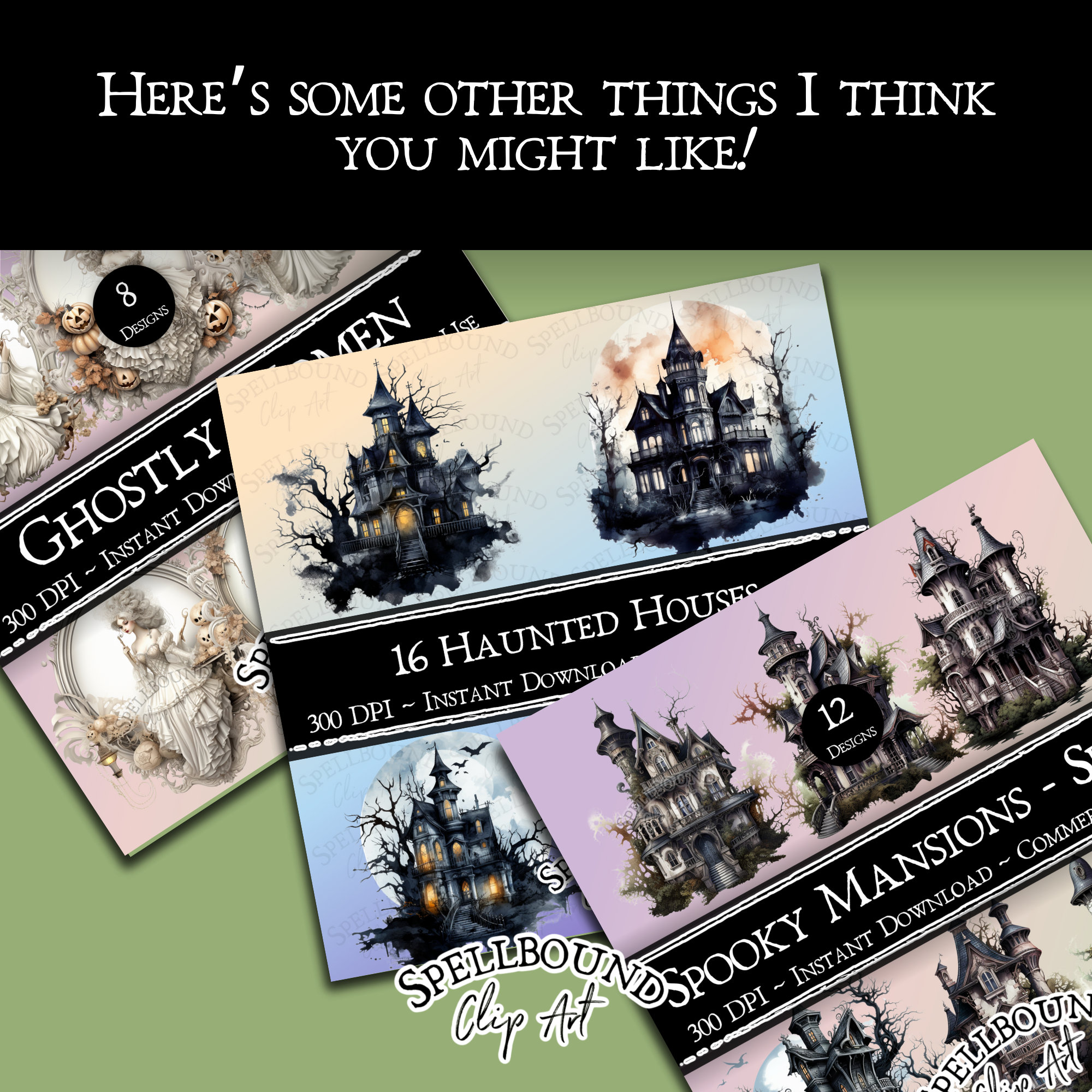 Haunted Houses Digital Clipart, Commercial Use, Instant Download, Fall ...