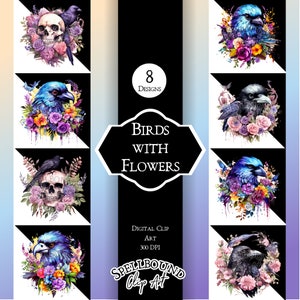 Birds With Flowers Digital Clipart, Commercial Use, Instant Download ...