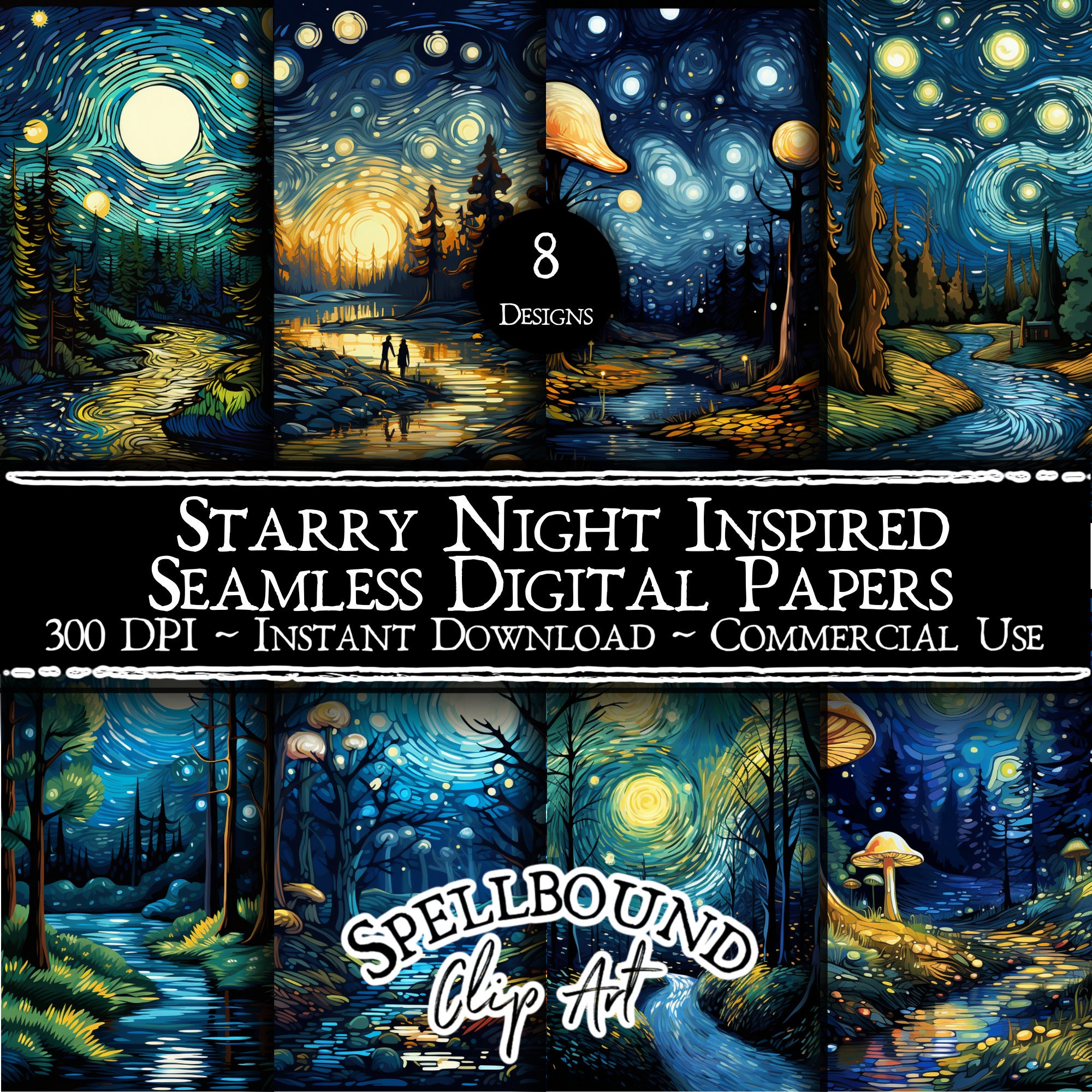 Starry Night Inspired Digital Papers, Commercial Use, Instant Download ...