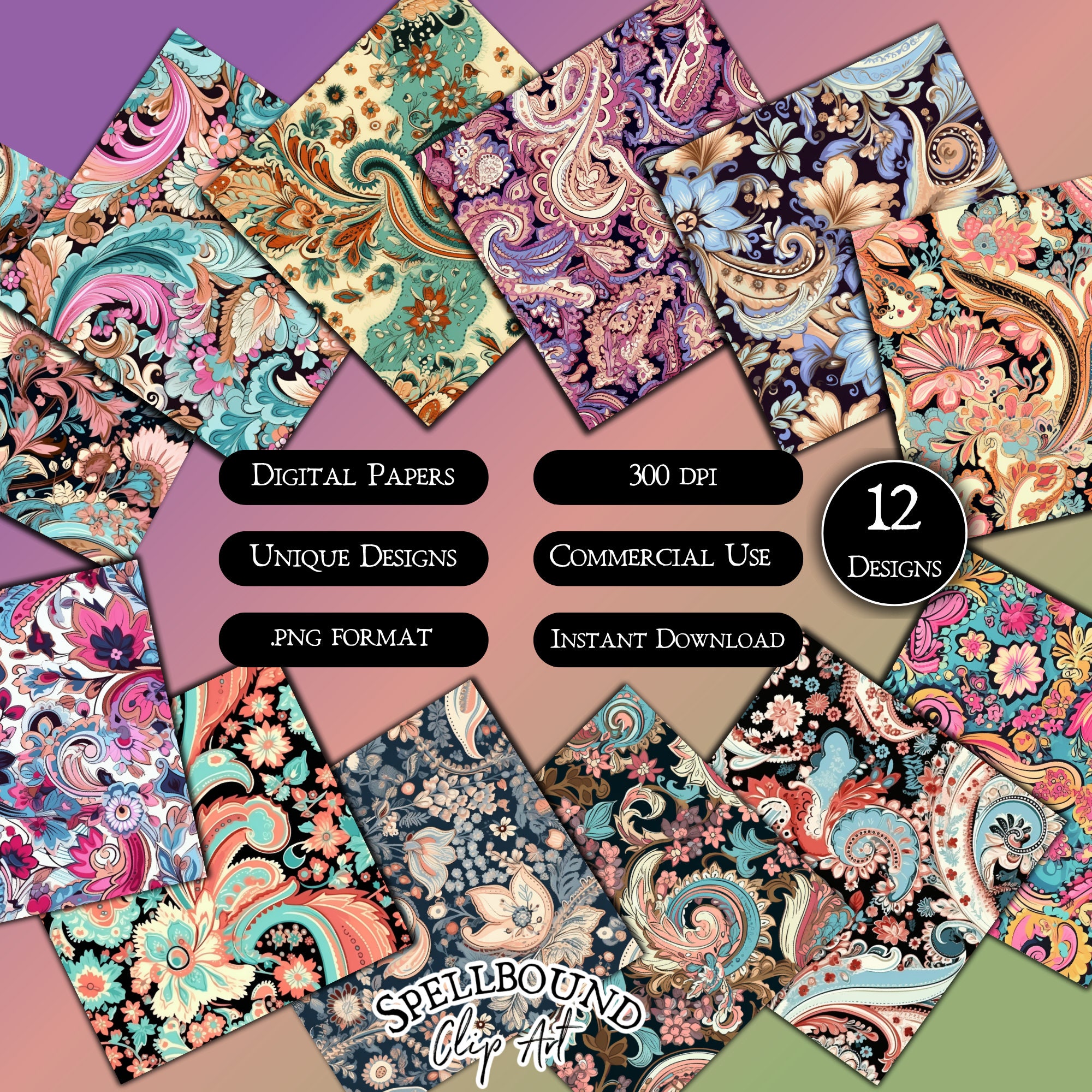 Boho Paisley Seamless Digital Papers, Commercial Use, Instant Download ...