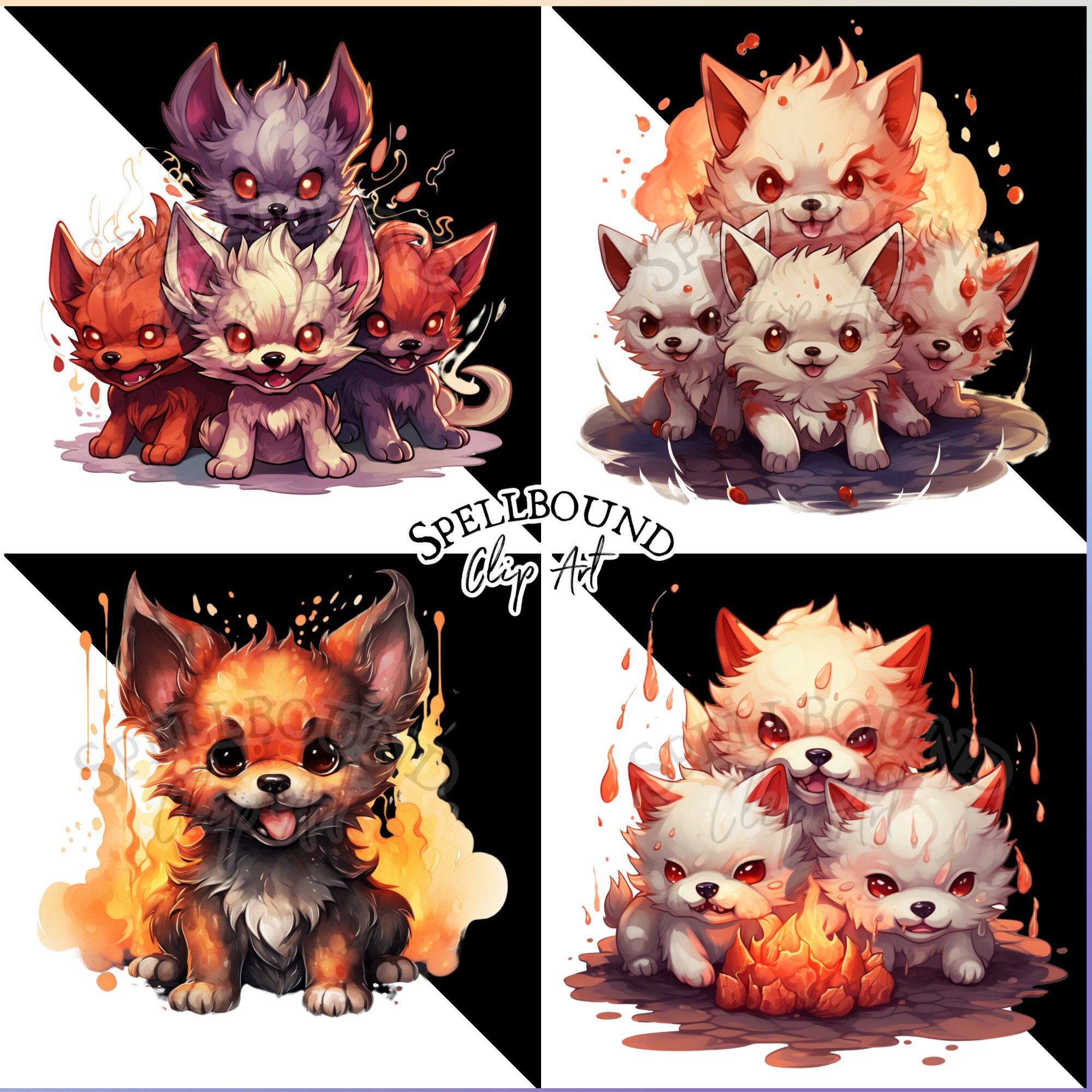Hellhounds Puppies Digital Clipart, Commercial Use, Instant Download, PNG, Chibi Clipart, Dog ...