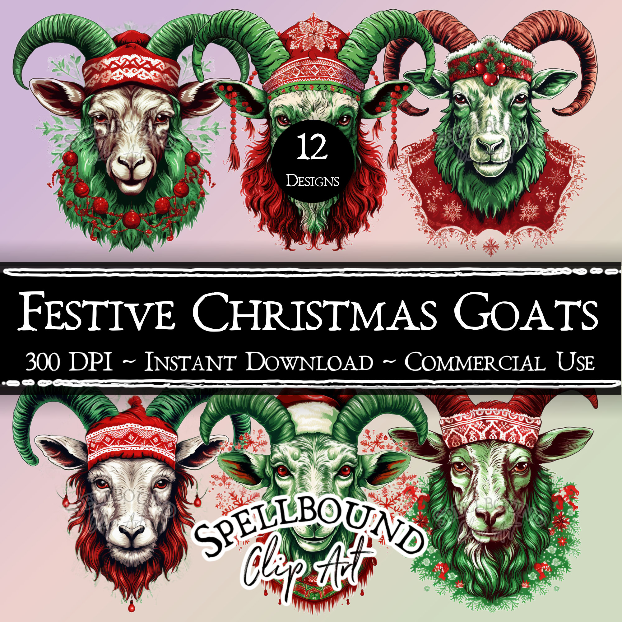 Festive Christmas Goats Digital Clipart, Commercial Use, Instant ...