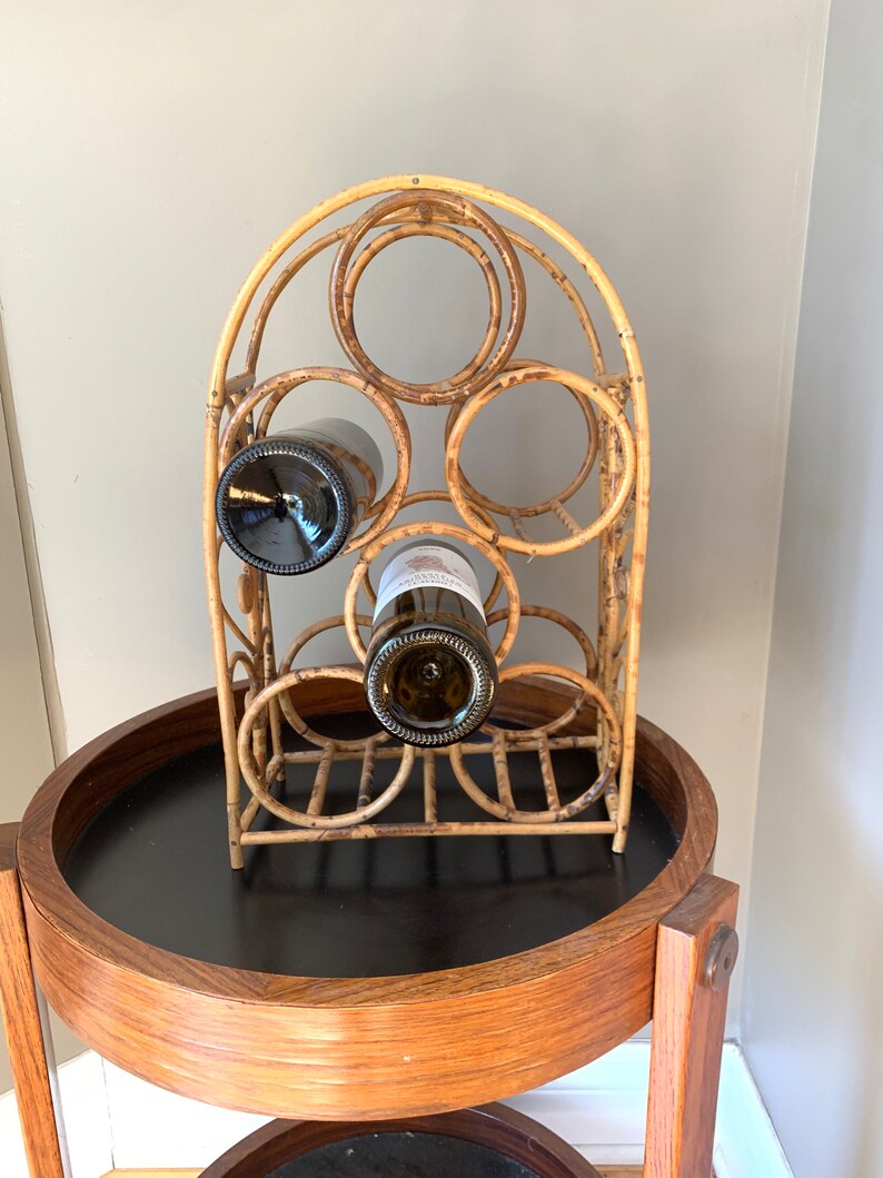 Vintage MCM Bamboo Wine Rack 70s Wicker Rattan Wine Bottle - Etsy