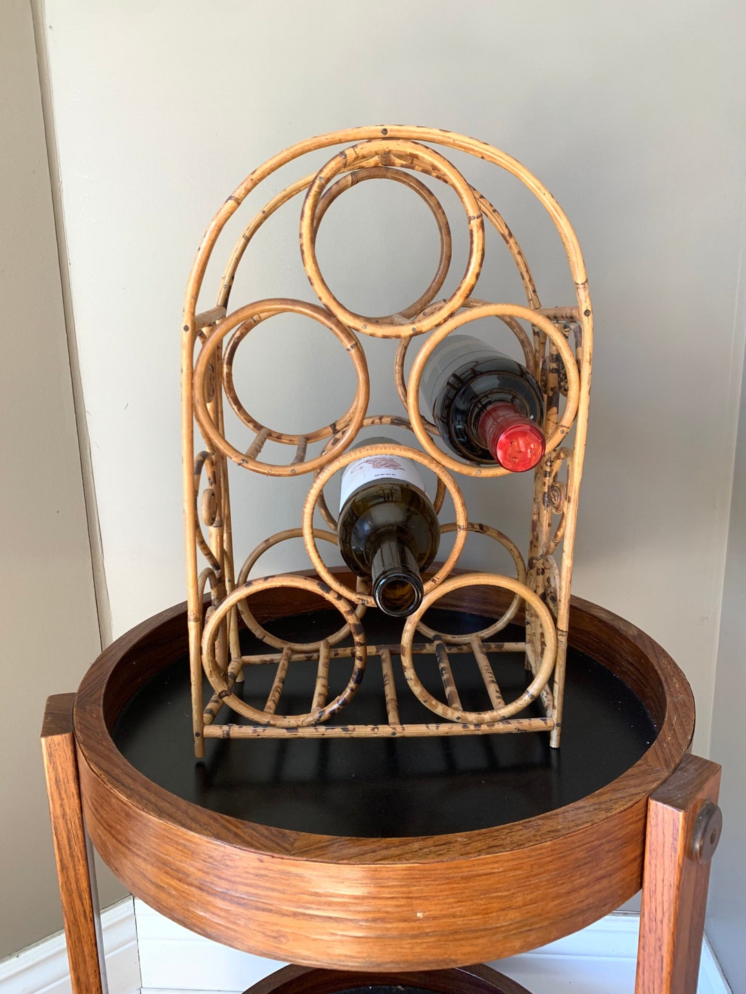 Vintage MCM Bamboo Wine Rack 70’s Wicker Rattan Wine Bottle Rack - Etsy