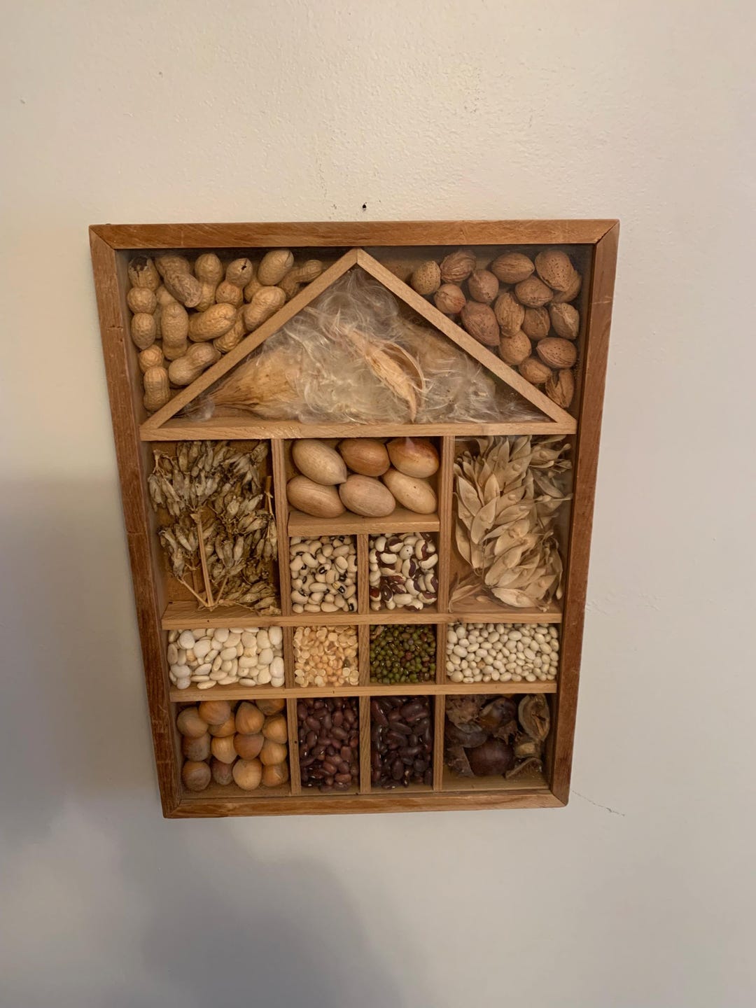 Vintage Pine Glass Shadow Box Frame With Dried Foods Retro Kitchen ...