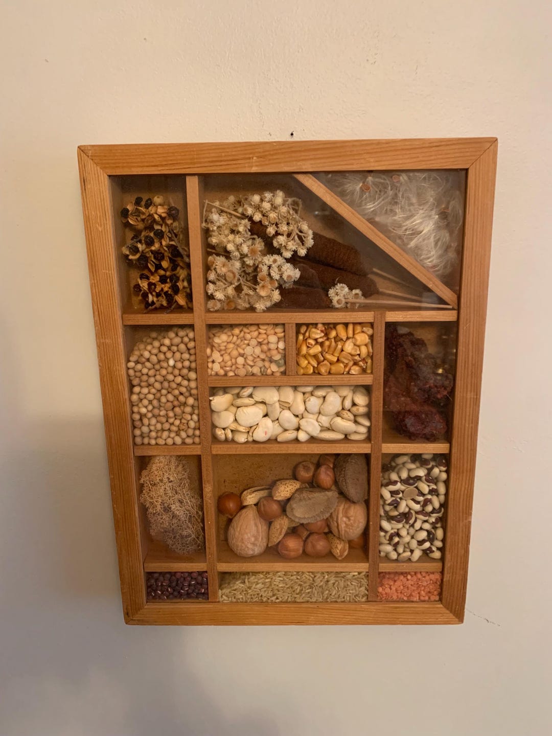 Vintage Pine Shadow Box Frame With Dried Foods Retro Kitchen 1970’s ...
