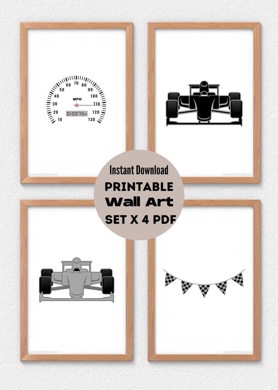 Race Car Set X 4 Black White Prints/race Car Room/car Racing Prints ...